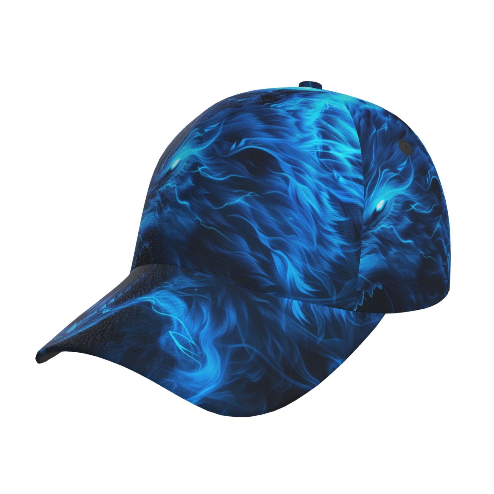 Baseball Cap Women Men- Ice Blue Fire Wolf Adjustable for Baseball Hat ...