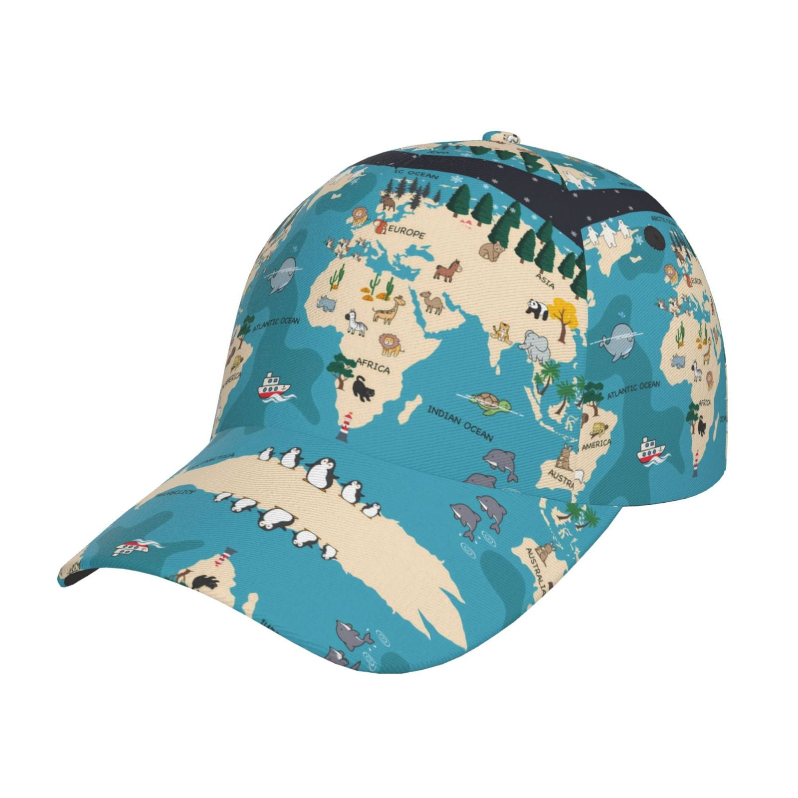 Baseball Cap, World Map With Animal Sun Hats for Men Women, Adjustable ...