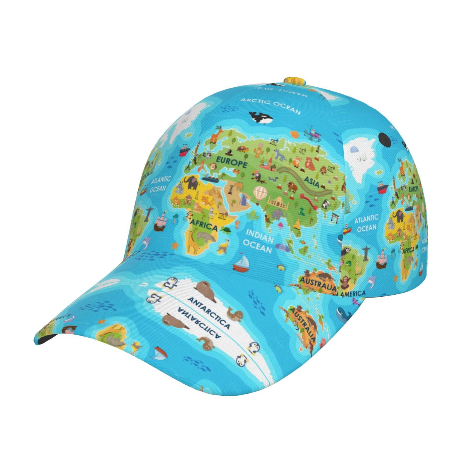 Baseball Cap - World Map With Animals Landmarks Hats for Men Women Low ...