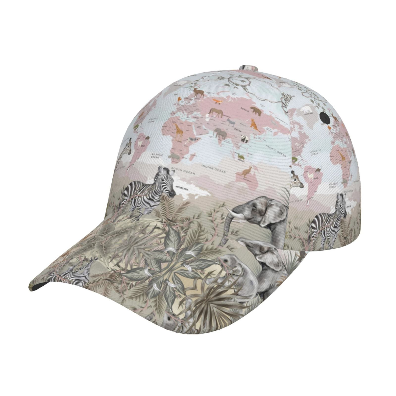 Baseball Cap - World Map With Safari Animals Hats for Men Women Low ...