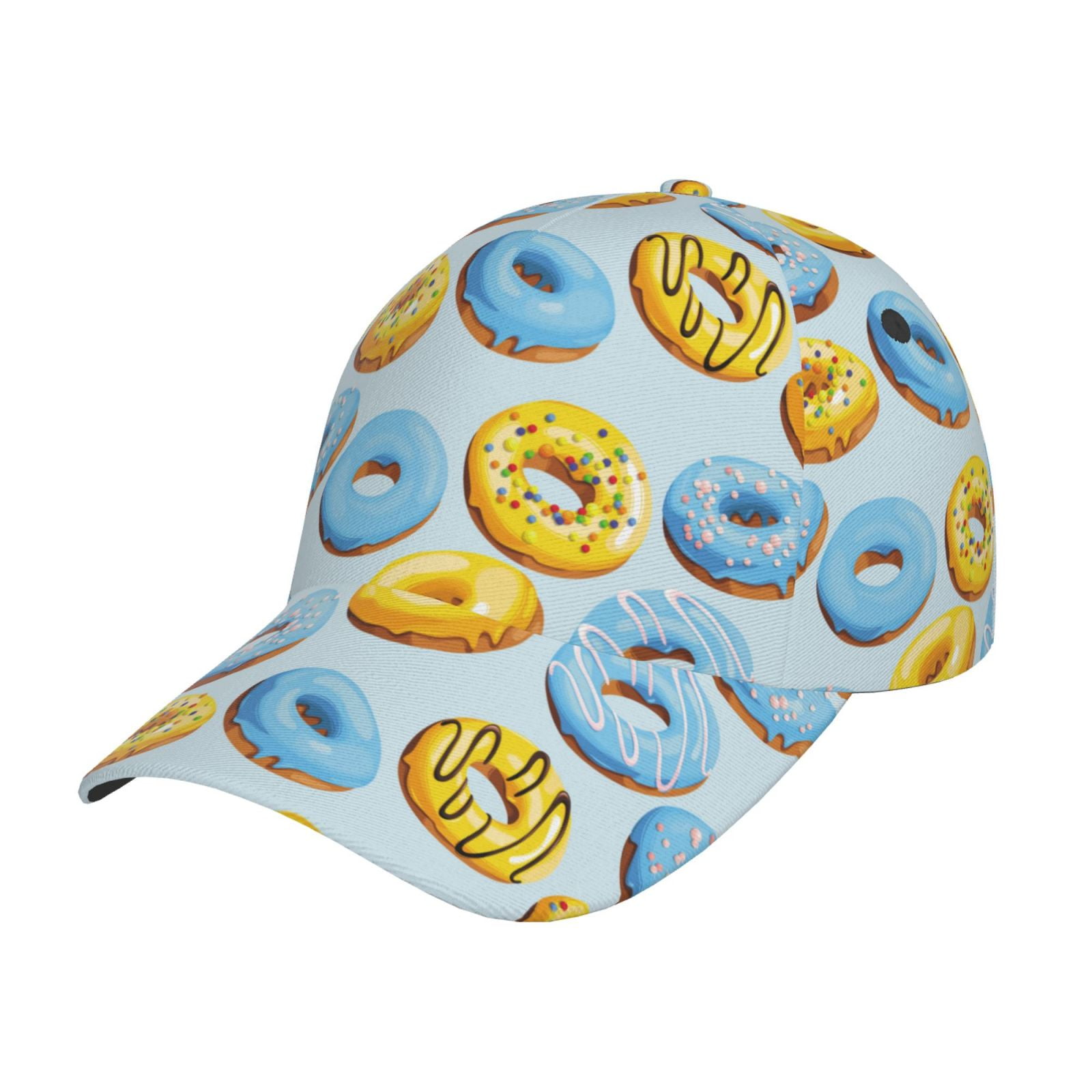 Baseball Cap - Yellow Blue Donut Print Adjustable Size Hats For Men And ...