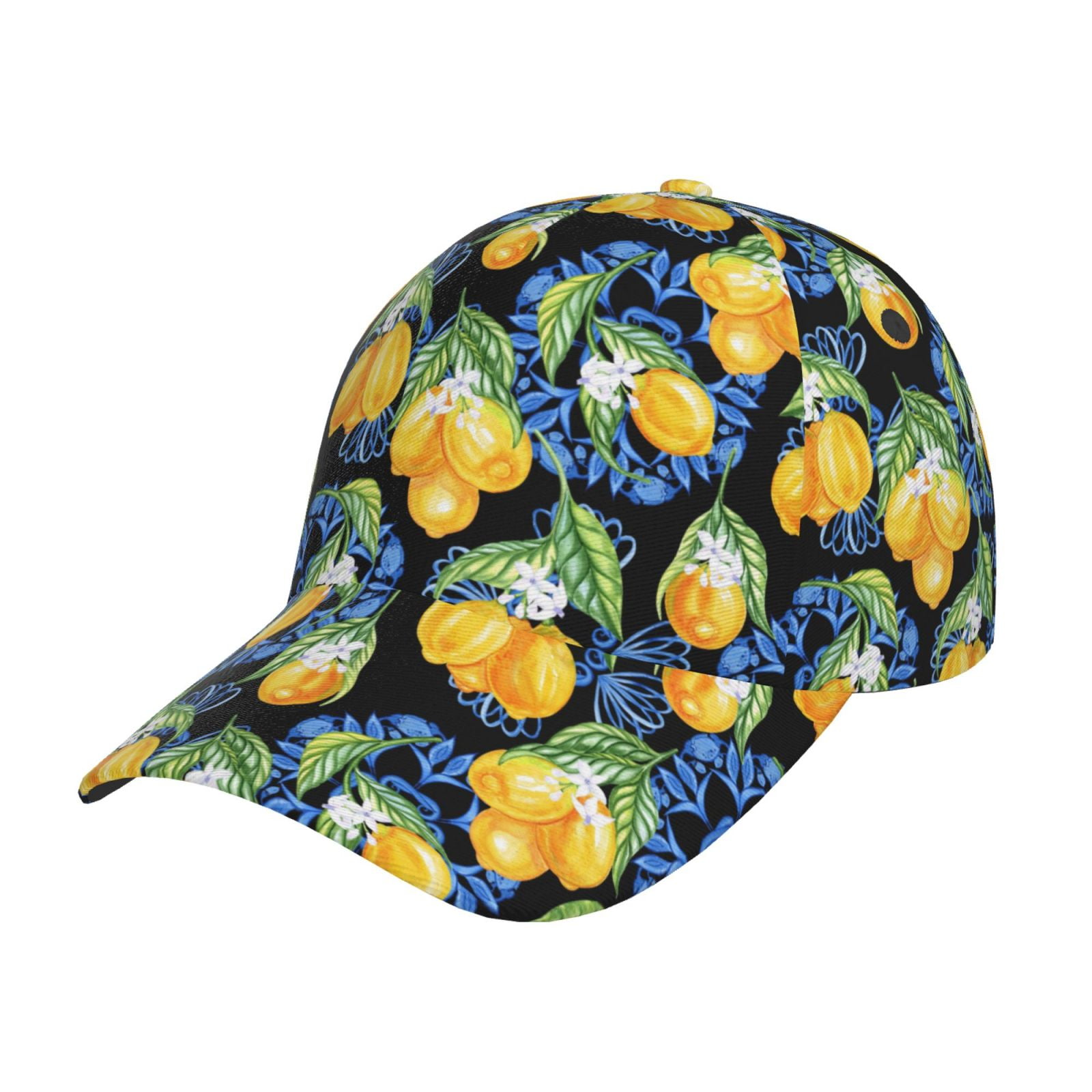 Baseball Cap - Yellow Lemons Blue Sicilian Style Adjustable Size Hats ...