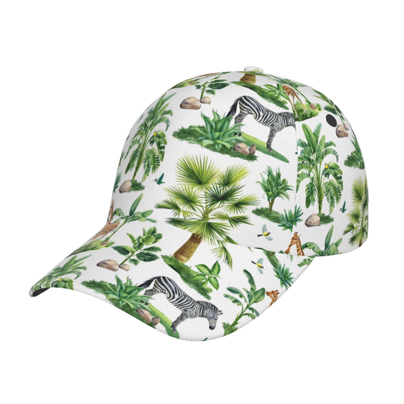 Baseball Cap - Zebra Giraffe Tropical Palm Tree Adjustable Size Hats ...