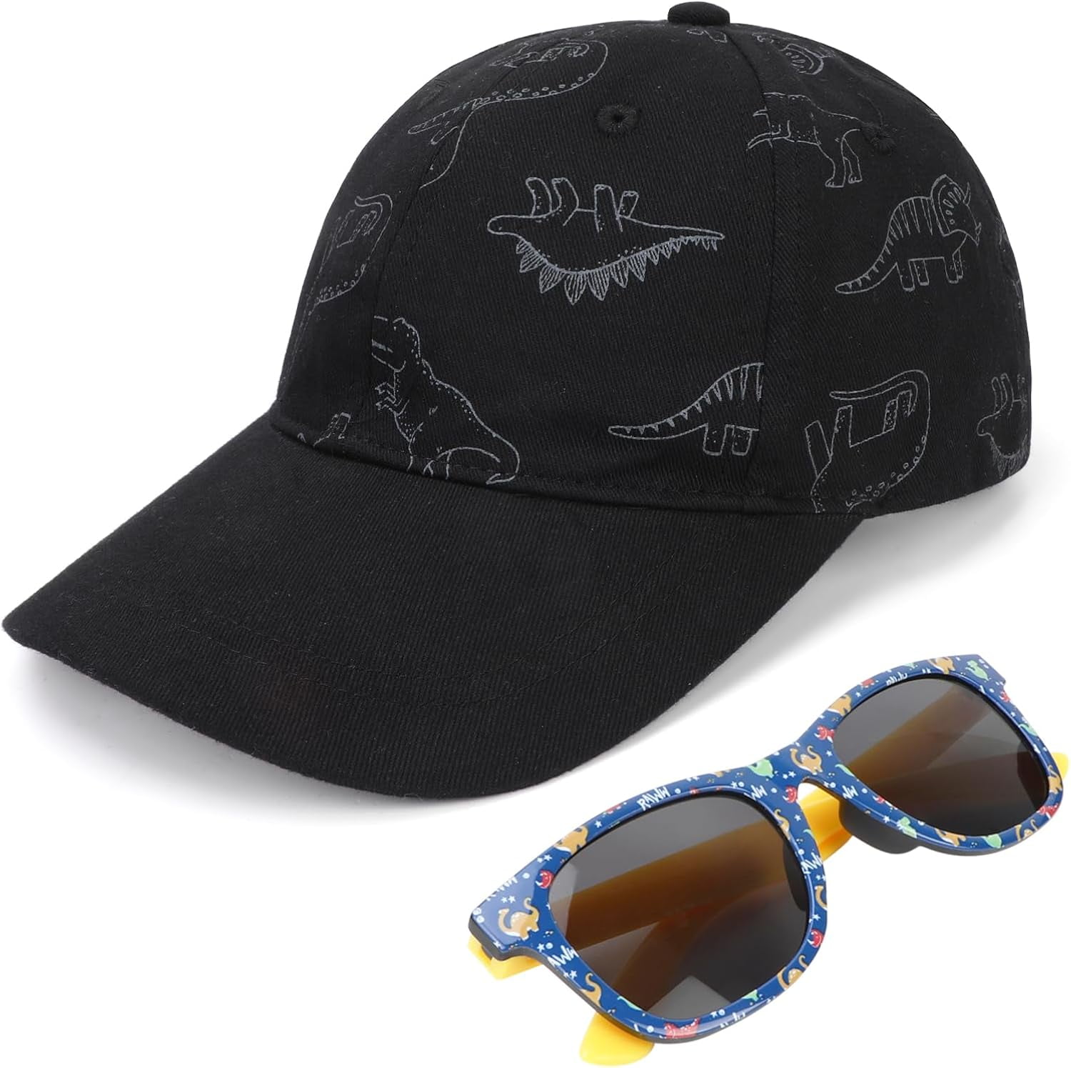 Baseball Cap and Sunglasses Set for Boys and Girls 2-8 Years Old, Cute Dinosaur Sun Hat Trucker ...