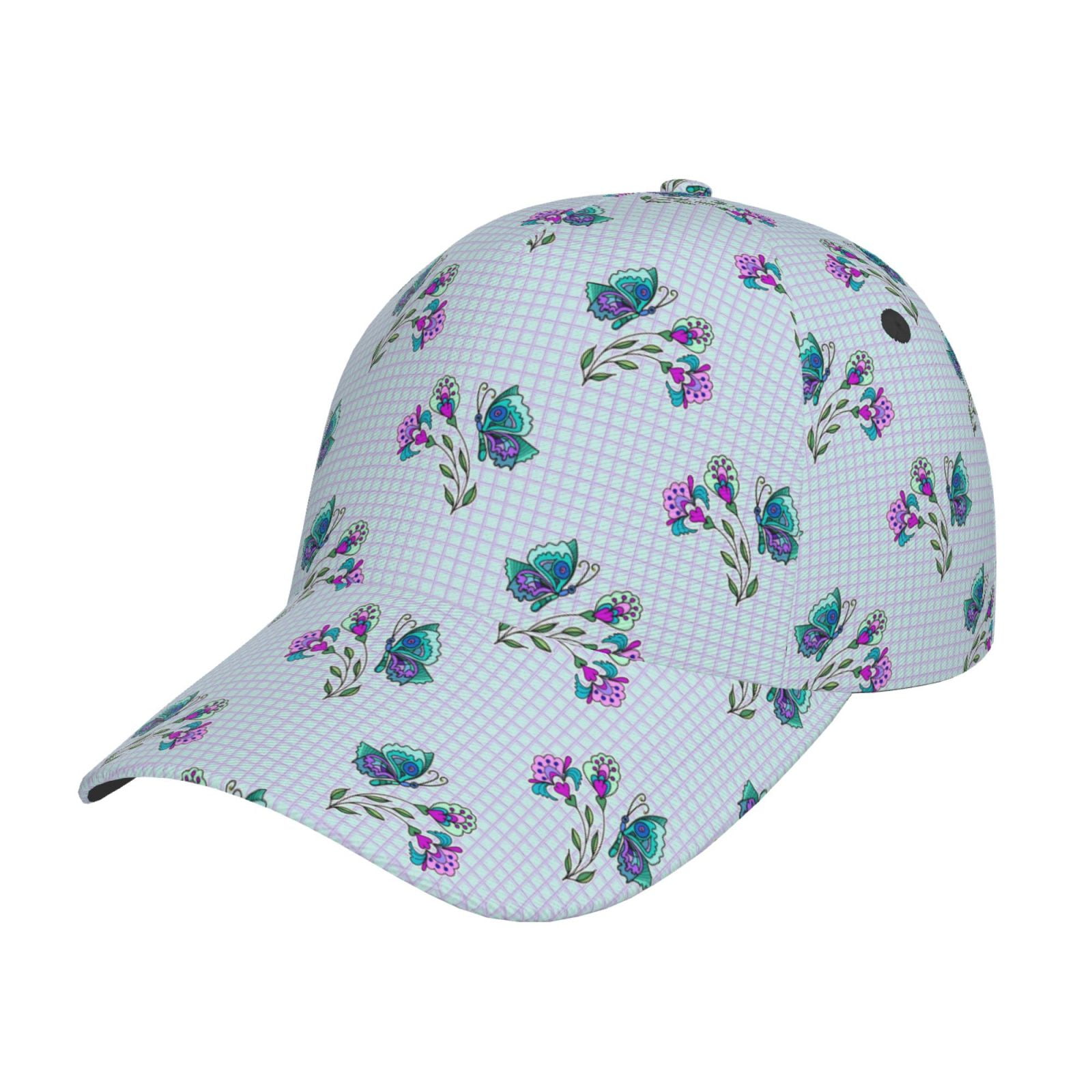 Baseball Cap, butterfly violet pink flowers checkered Trucker Hats ...