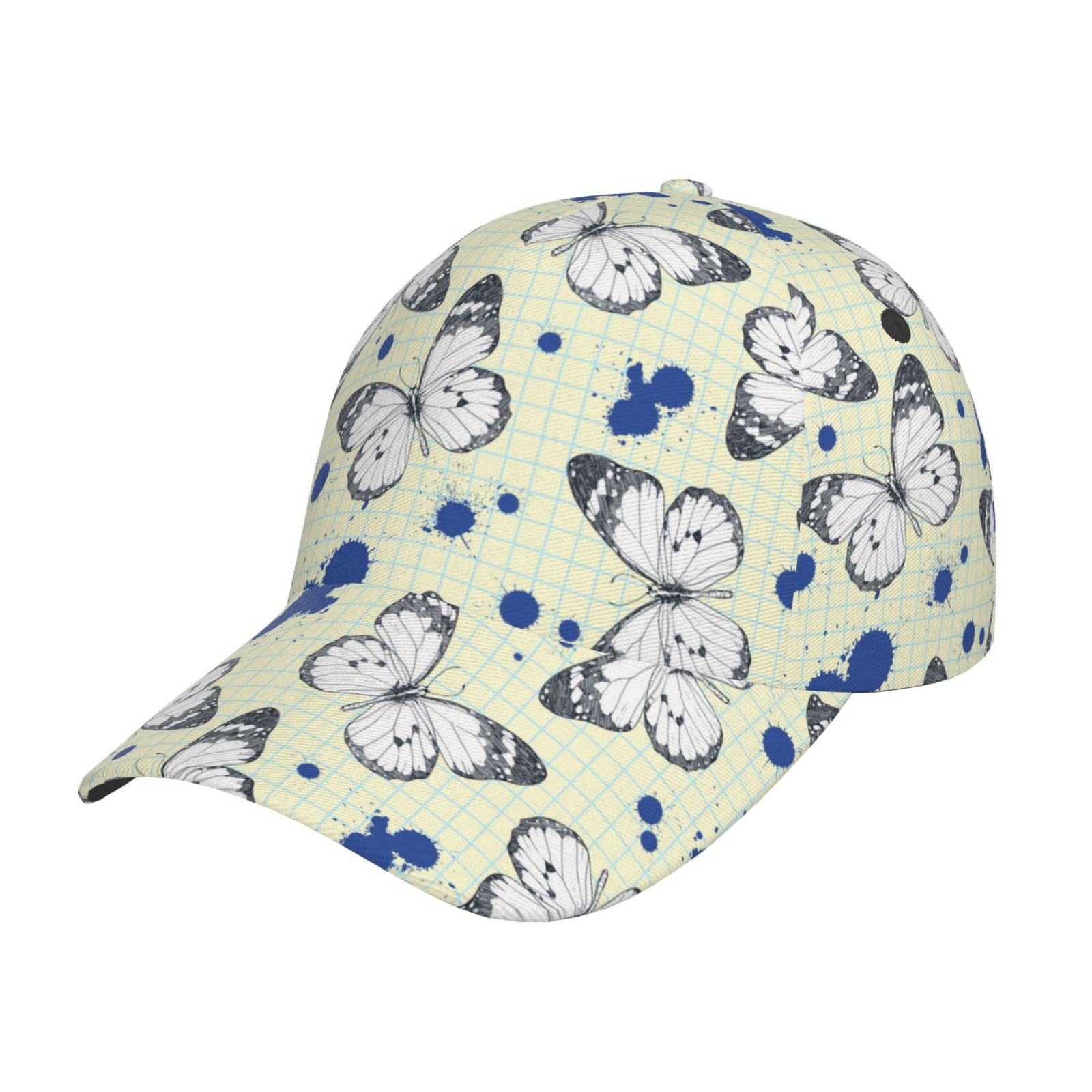 Baseball Cap, hand draw butterfly yellow checkered Sun Hats for Men Women, Adjustable Golf Dad ...