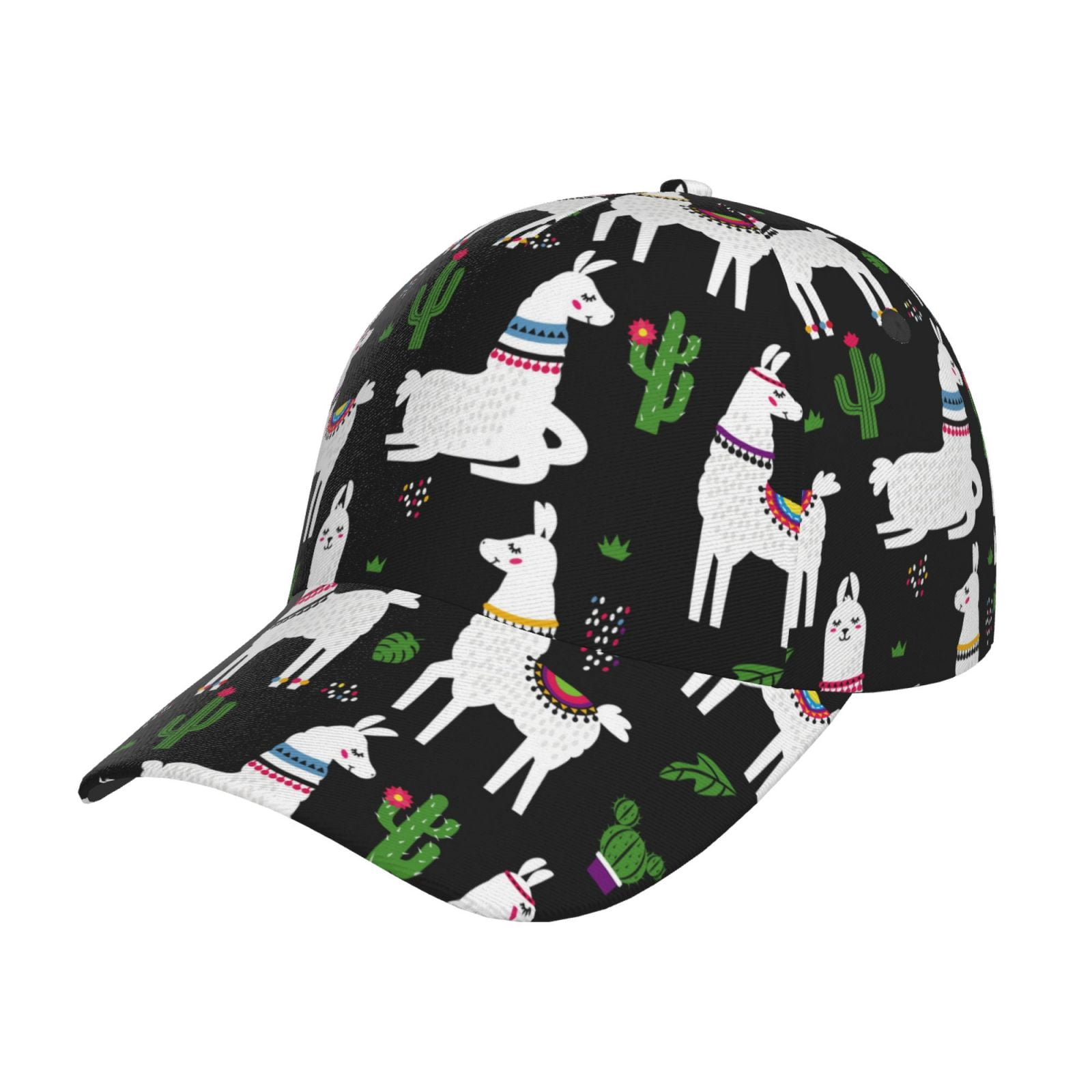 Baseball Cap - Llama Alpaca Cactus Black Cute Adjustable Size Hats For ...