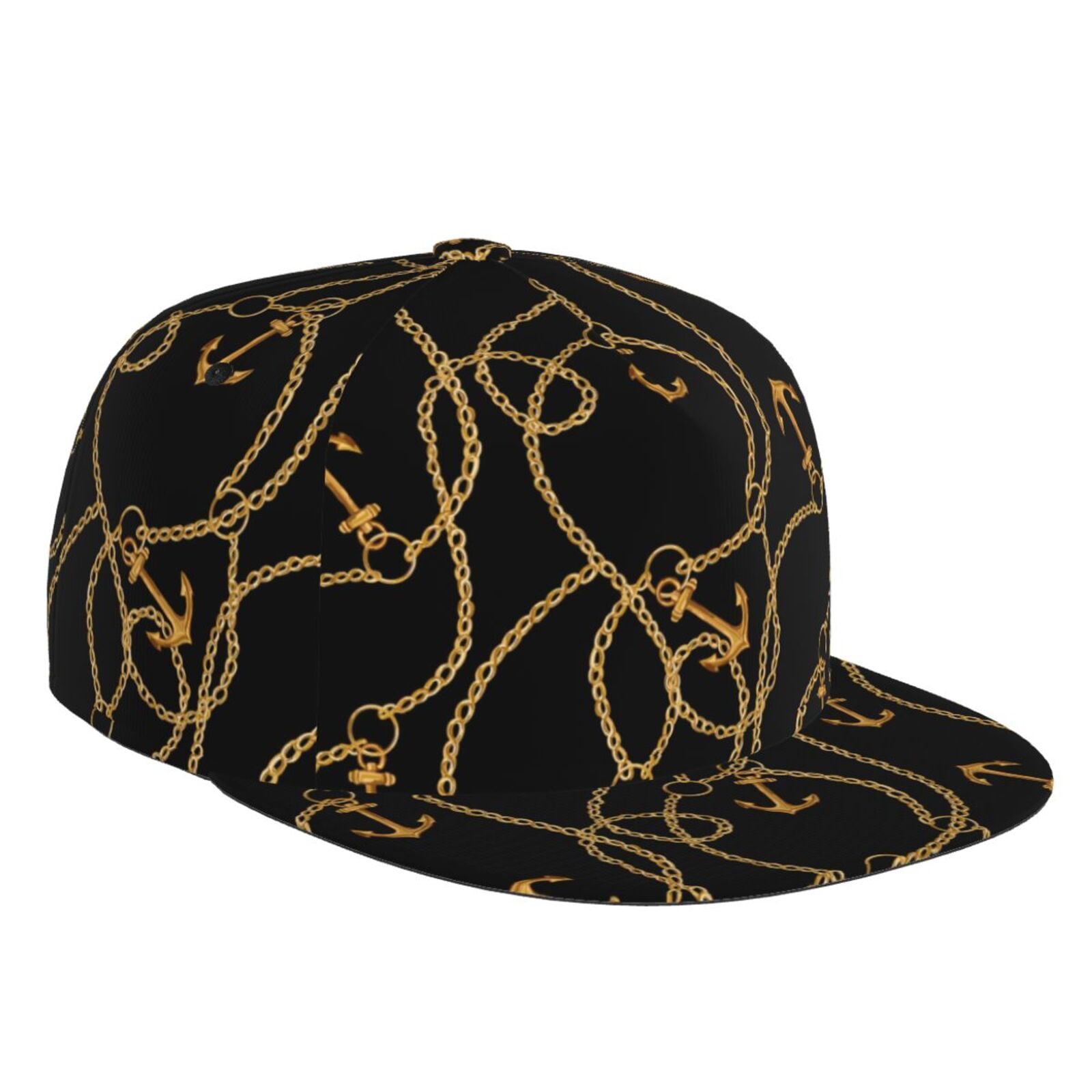 Baseball Cap vintage golden anchor chain black Flat Brim Hats for Men ...