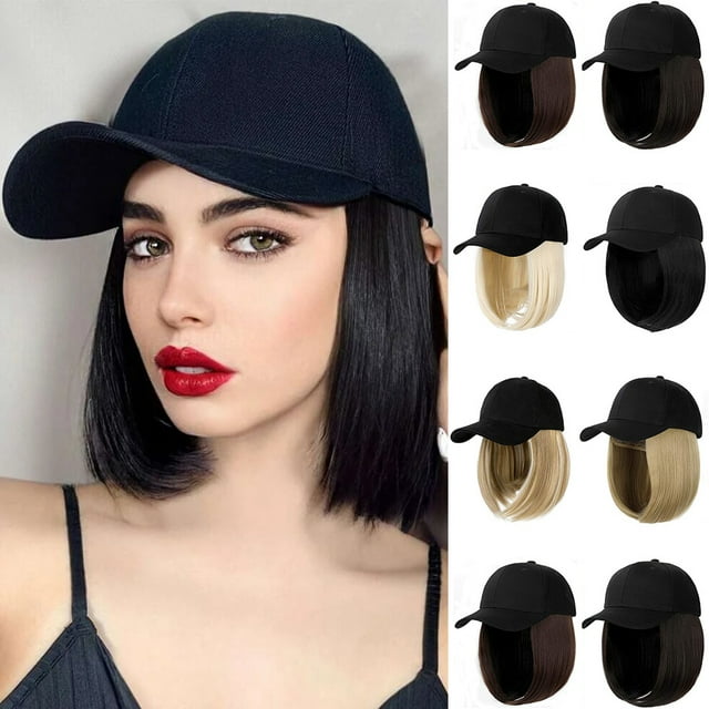 Baseball Cap with Hair Extensions Straight Short Bob Hairstyle ...