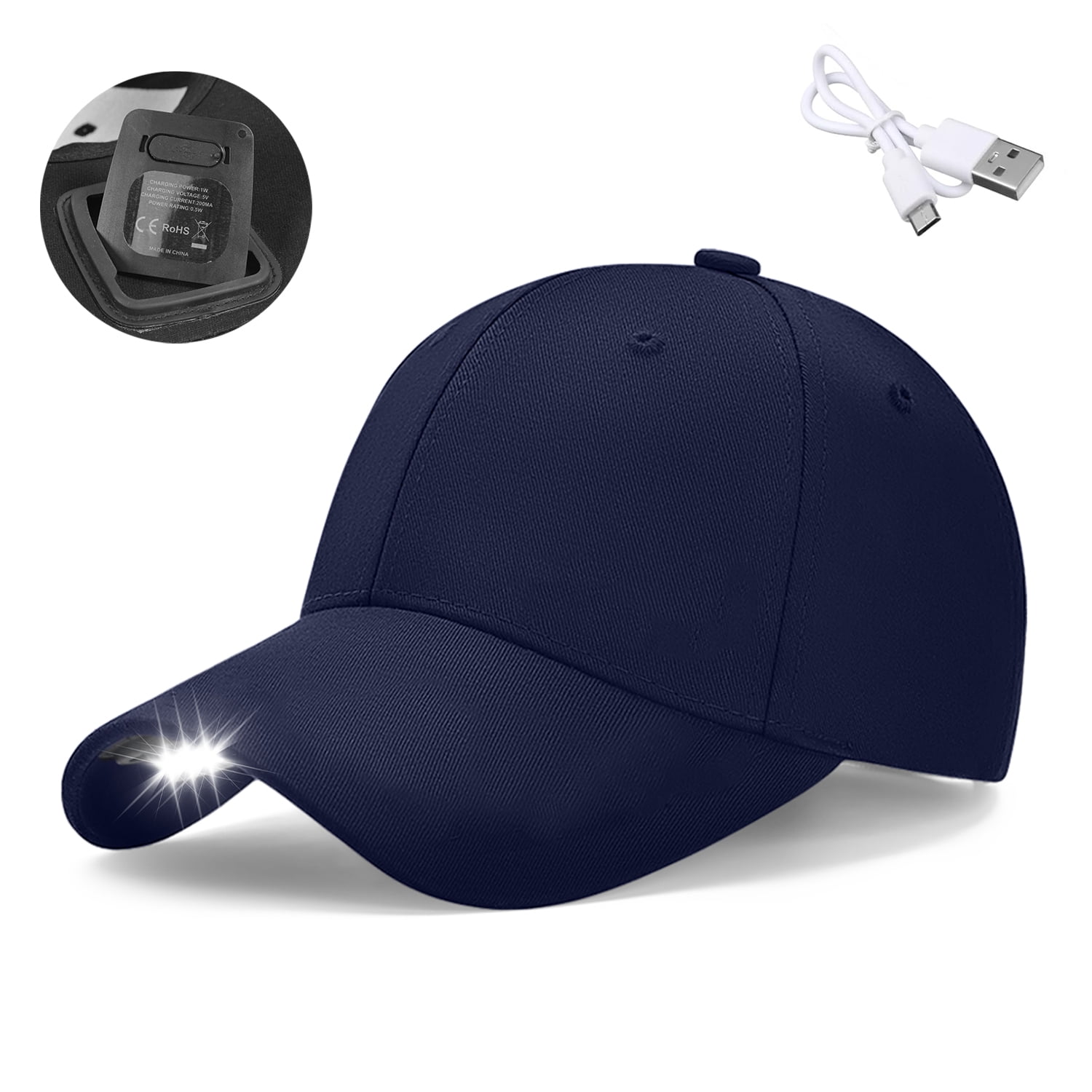 Baseball Cap with LED, Rechargeable Full Cotton Baseball Cap with USB ...