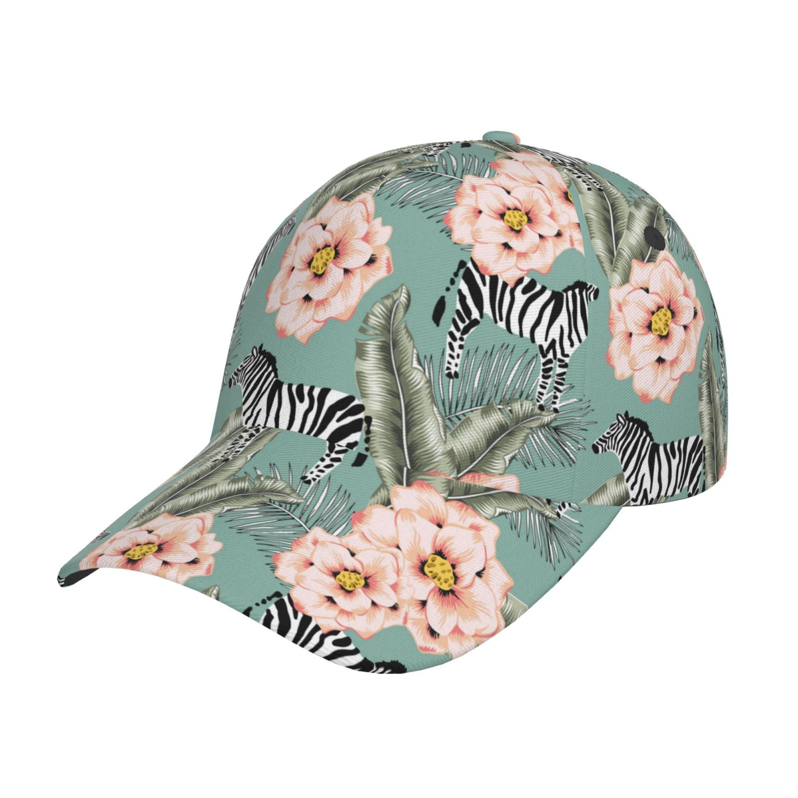 Baseball Cap - zebra rose palm Tropical leaves Adjustable Size Hats for ...