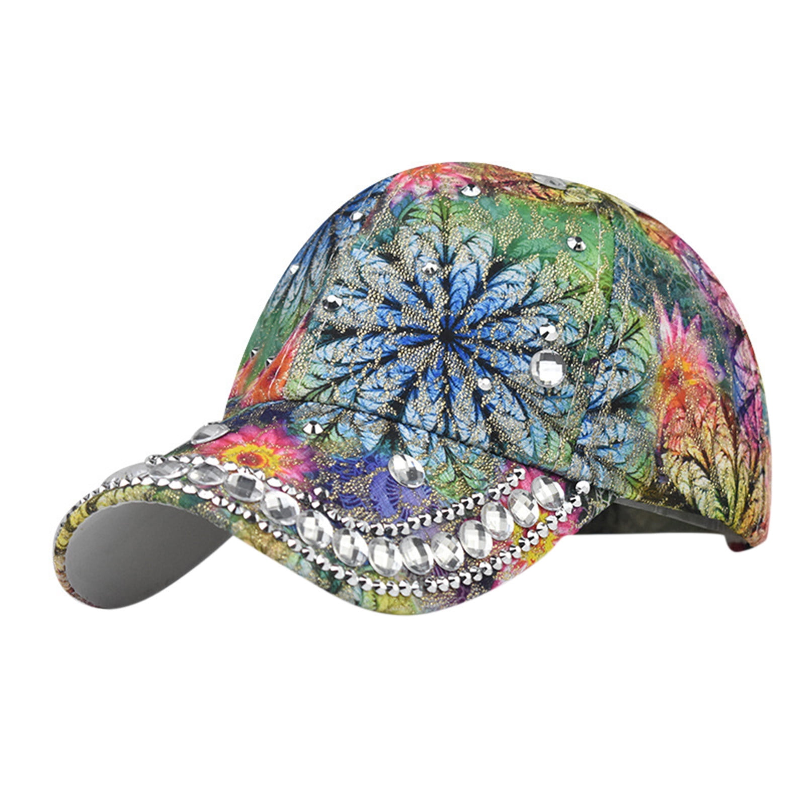 Baseball Caps Female Summer Flash Drill Floral Print Baseball Caps ...