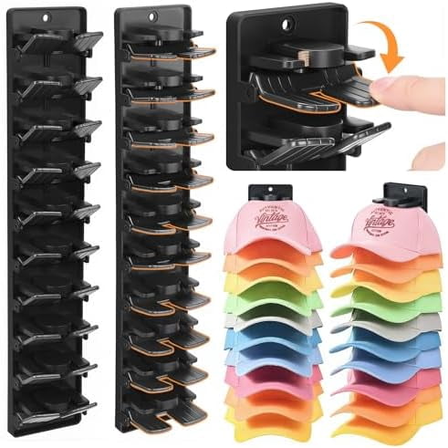 Baseball Caps Organizer 2 Pack with Built-in Spring Clips - Wall Hat ...