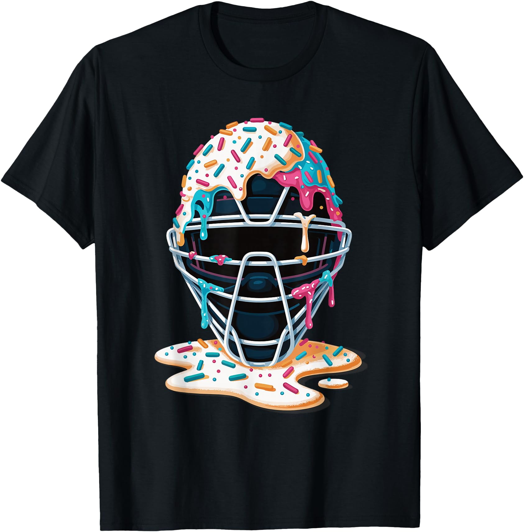 Baseball Catcher Mask Ice Cream Dripping Baseball Fan T-Shirt - Walmart.com