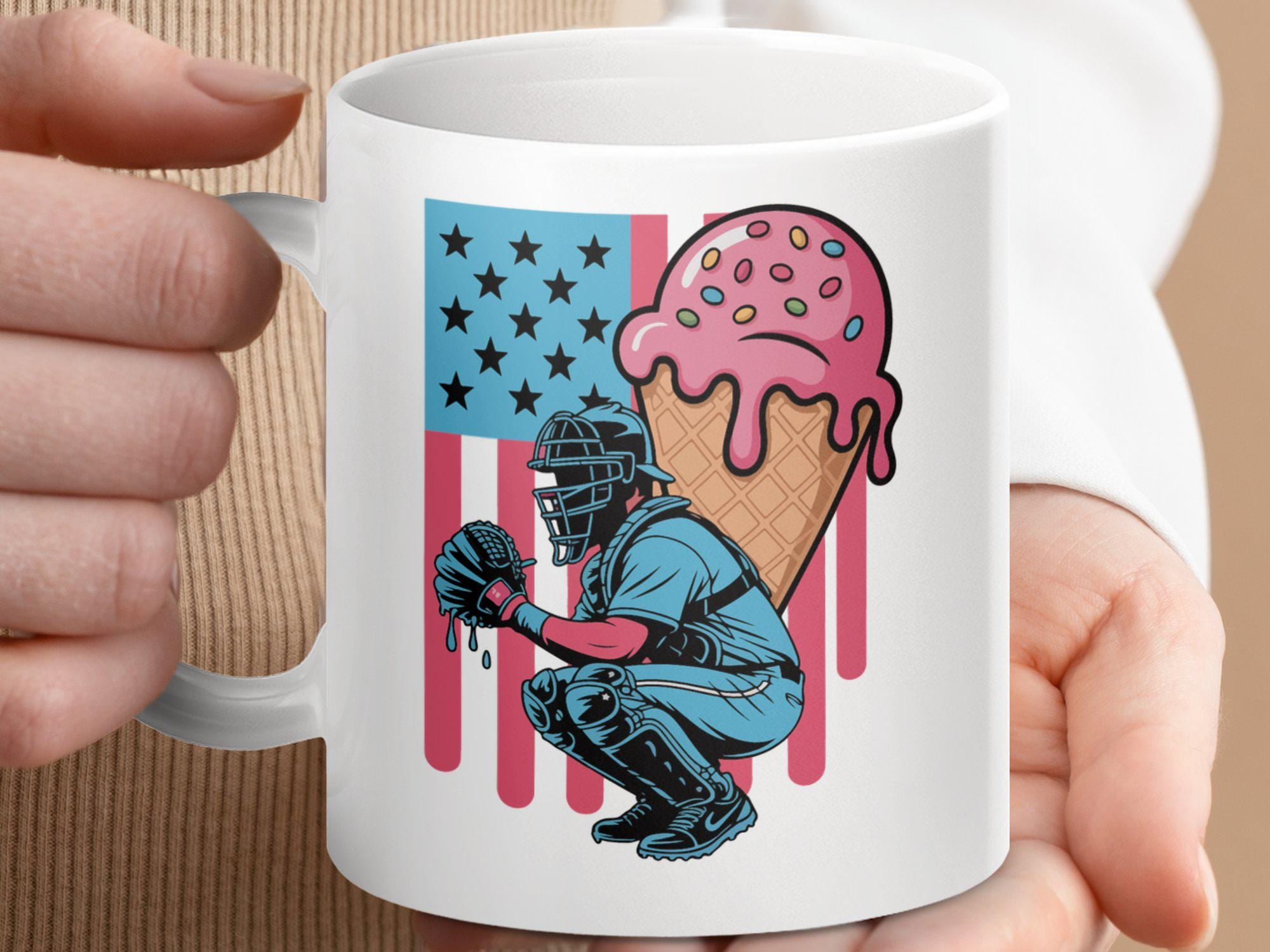 Baseball Catcher Mug, American Flag Ice Cream Sports Coffee Cup ...