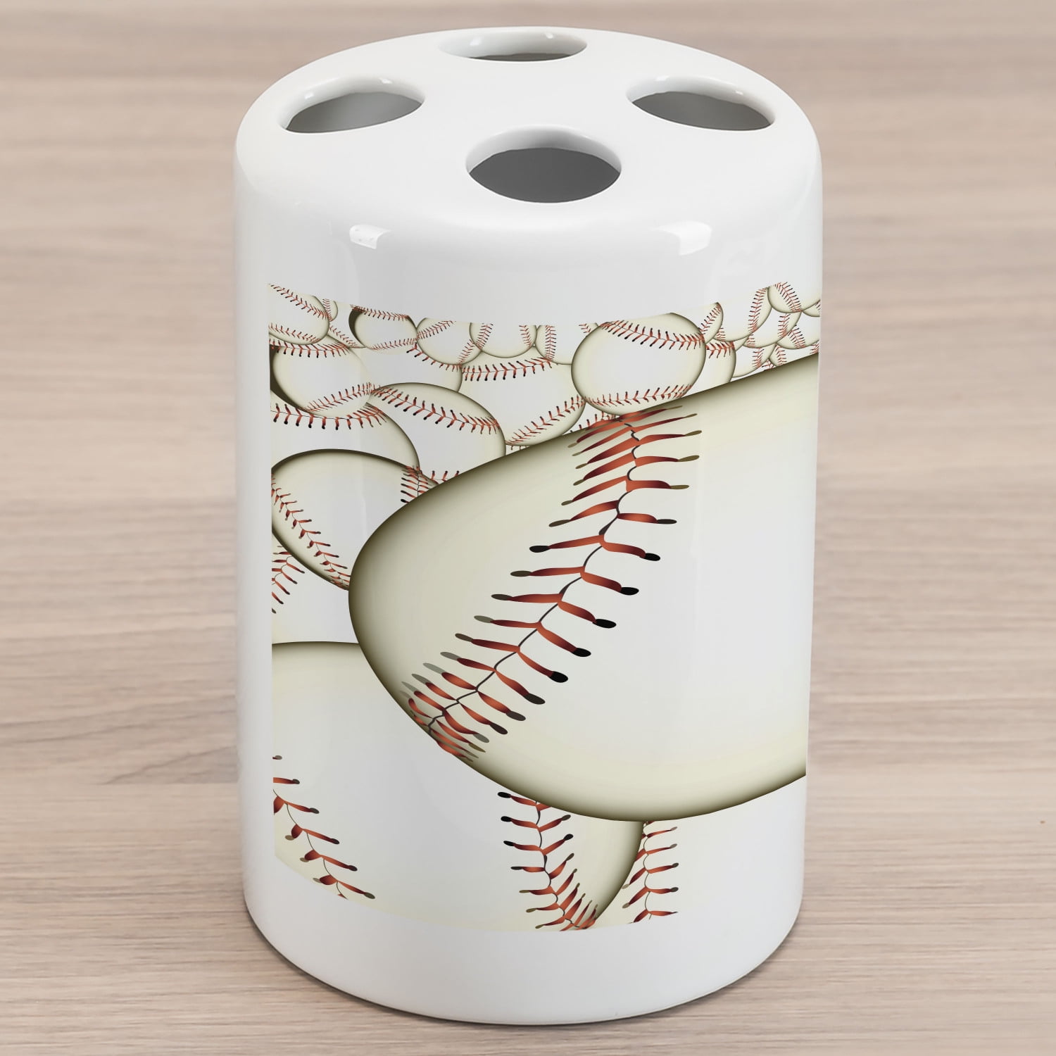 Baseball Ceramic Toothbrush Holder, Pattern of Baseball Balls Background Home Run Rules of the ...