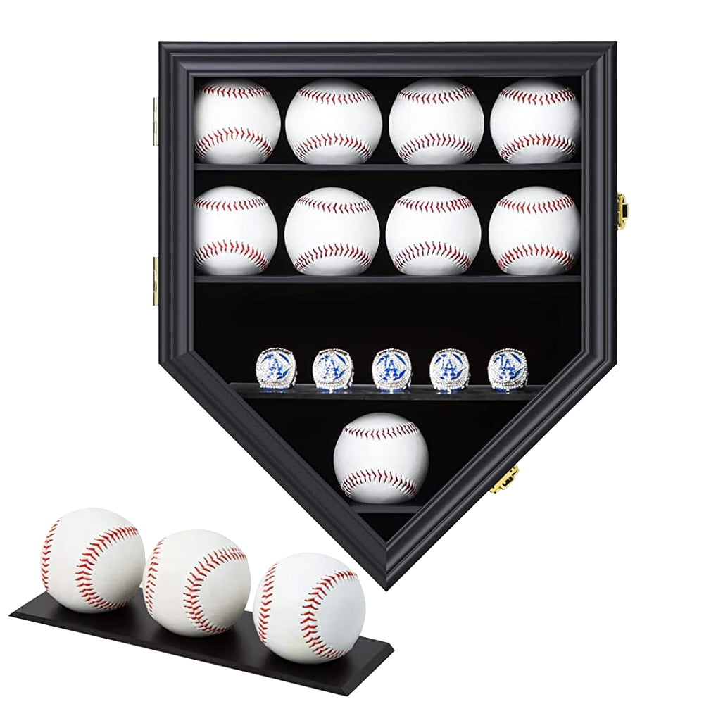 Baseball and Championship Ring Display Case with Tempered Glass Wooden ...