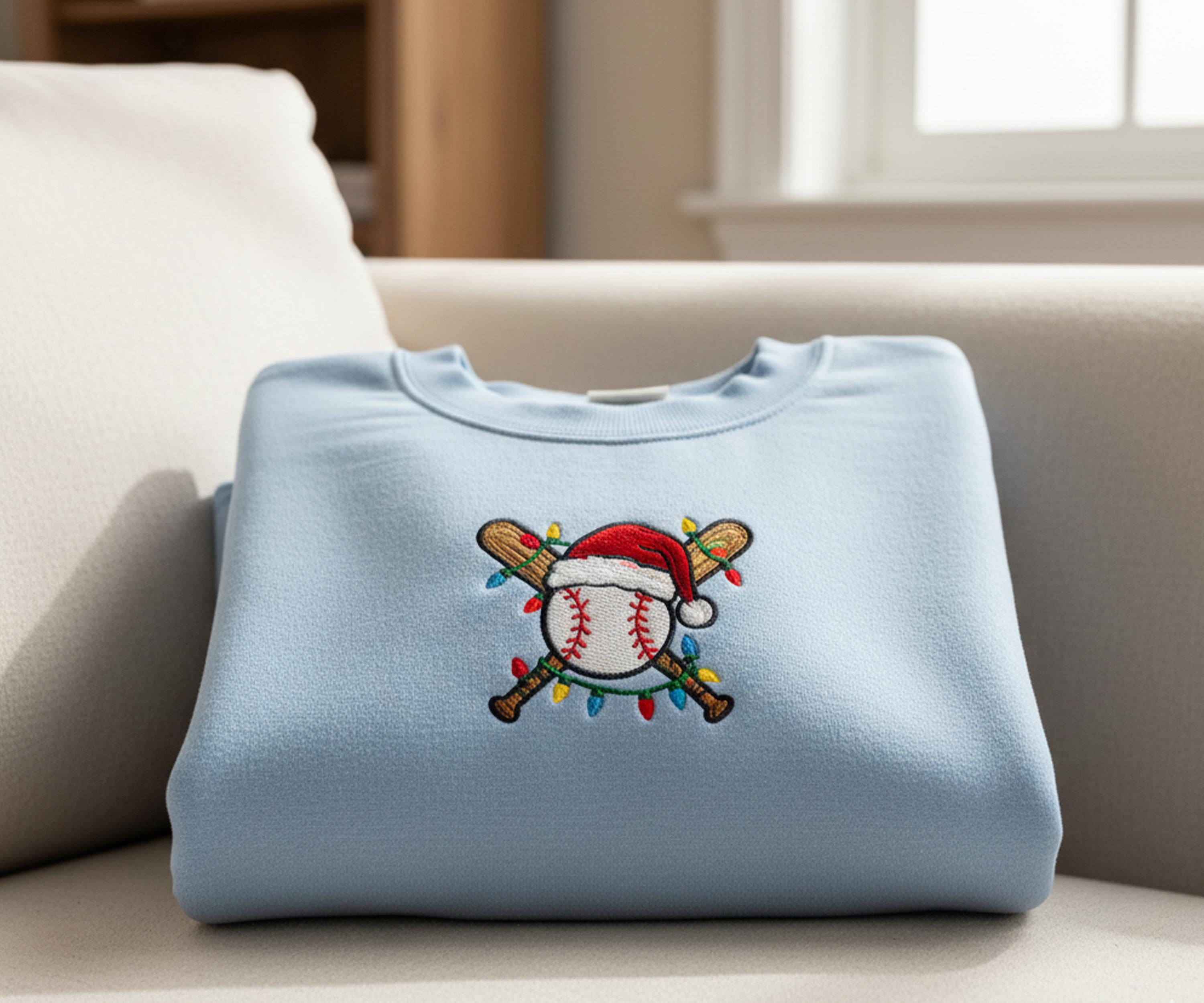 Baseball Christmas Embroidered Sweatshirt, Sports Holiday Crewneck ...
