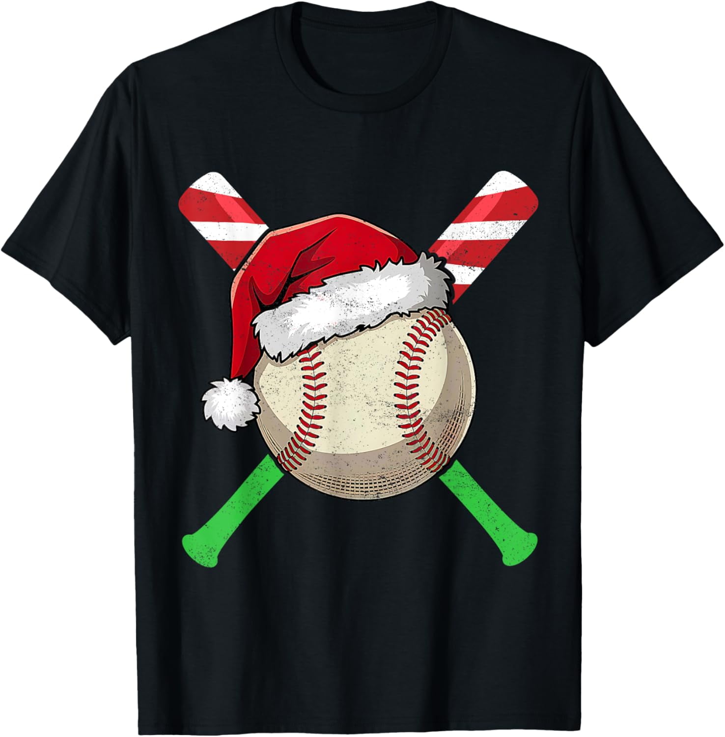 Baseball Christmas Santa Hat Lights Candy Cane Bat Xmas T-Shirt ...