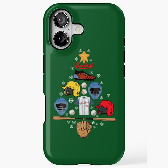 Baseball Christmas Tree Holiday Art Phone Case with iPhone 17 11 12 13 ...