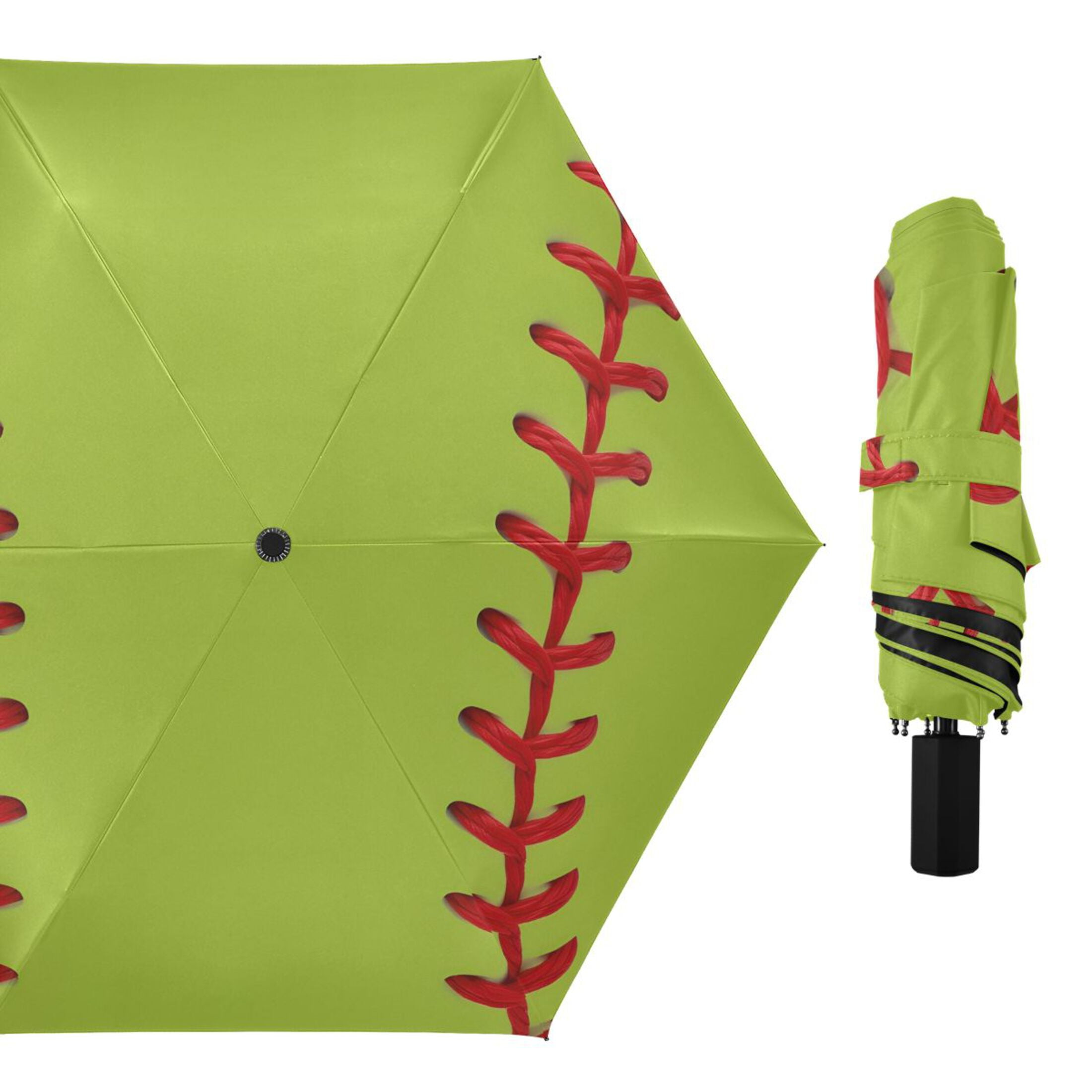 Baseball Close Up All Weather Umbrella Triple Folding Parasol 6 Ribs UV ...