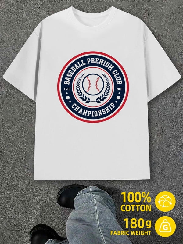 Baseball Club Tee for men white 180G 100% Cotton Daily and weekend wear ...