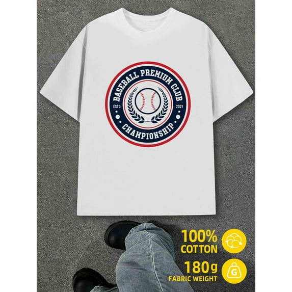 Baseball Club Tee for men white 180G 100% Cotton Daily and weekend wear ...