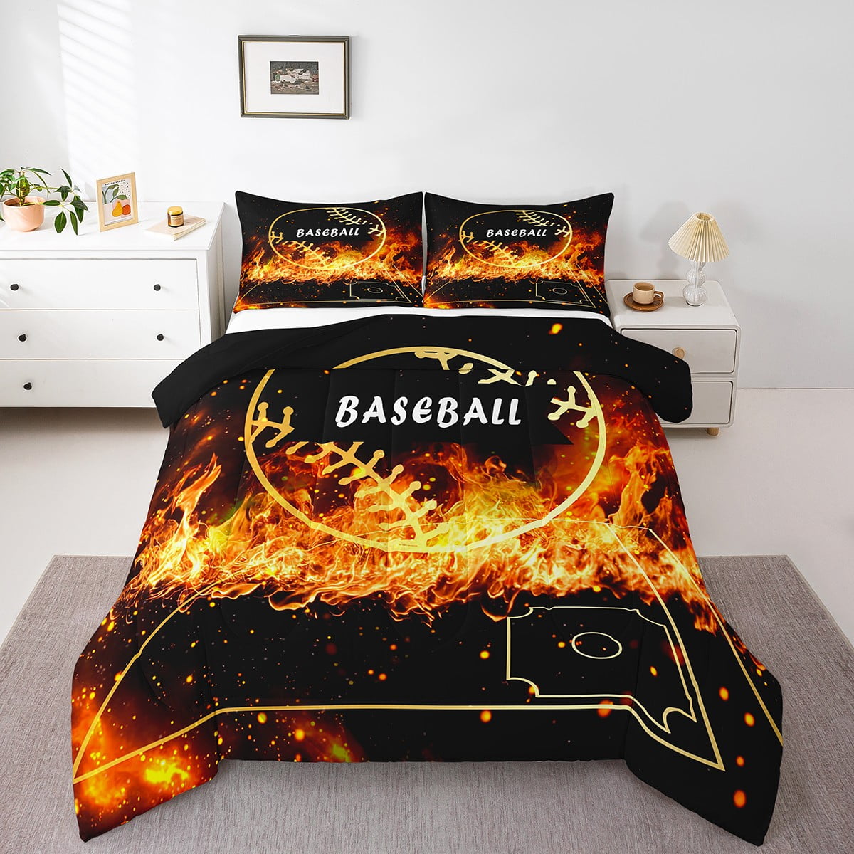 Baseball Comforter Set Full Size Sports Bedding Sets Baseball Fire ...