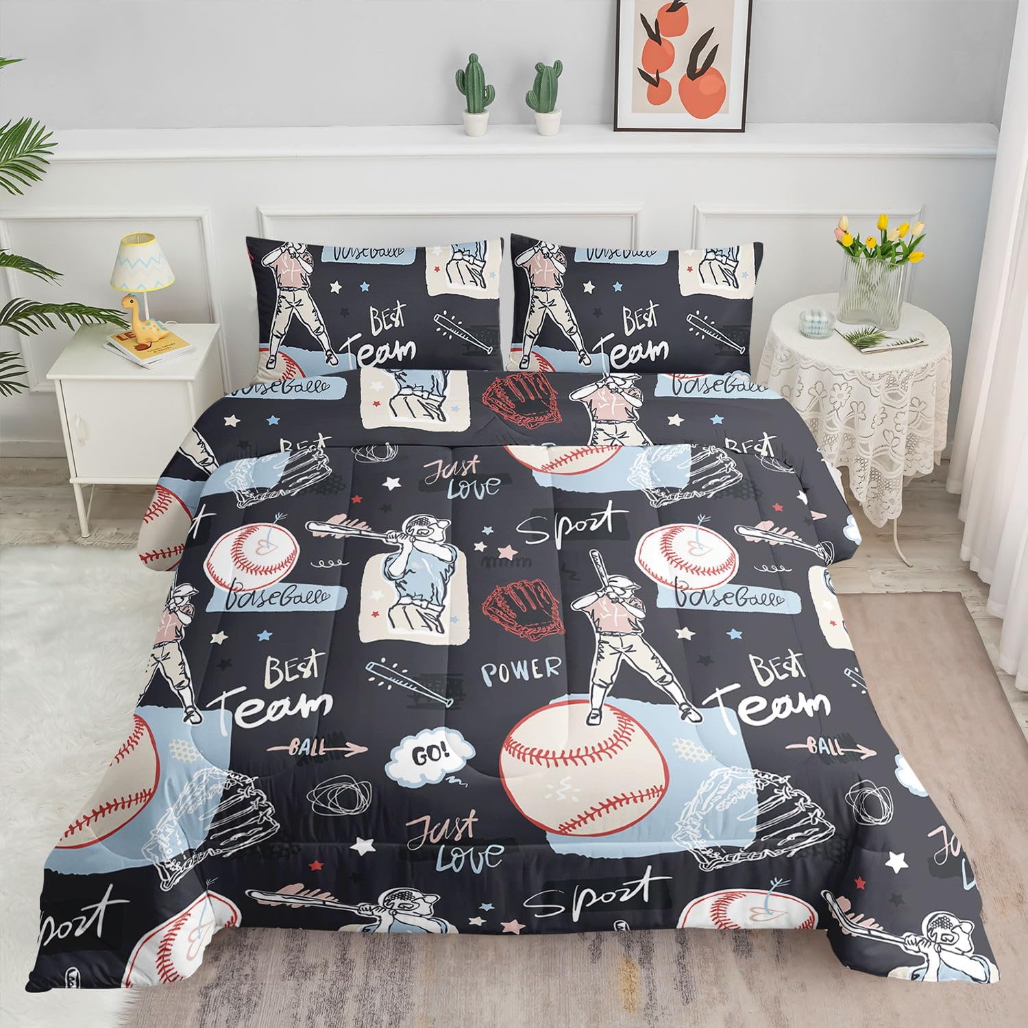 Baseball Comforter Set for Kids Teens Boys Ball Sports Player Comforter ...