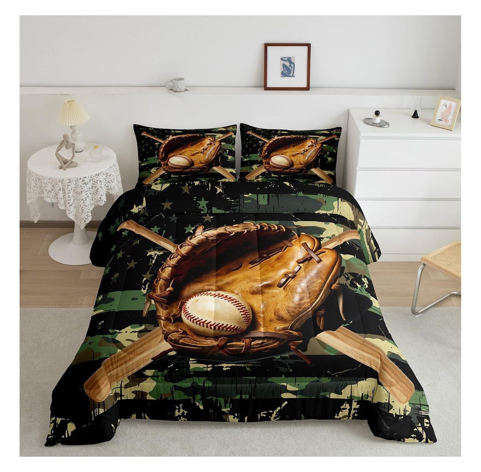 Baseball Comforter Set Queen Size Kids Camo American Flag Comforter for ...