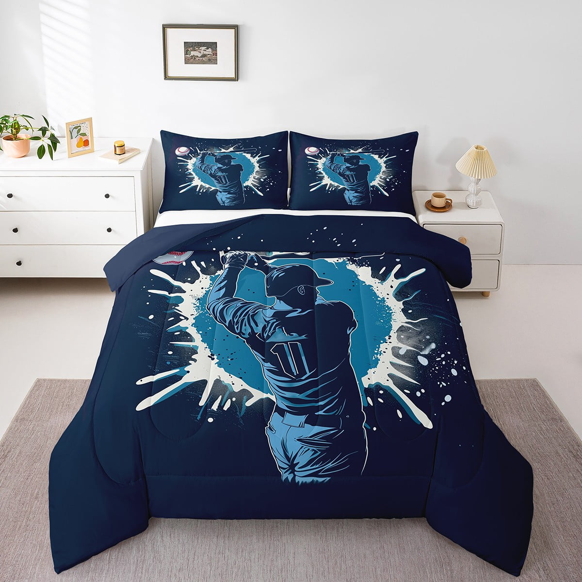 Baseball Comforter Set Queen Size Sports Bedding Sets Teen 3D Softball ...