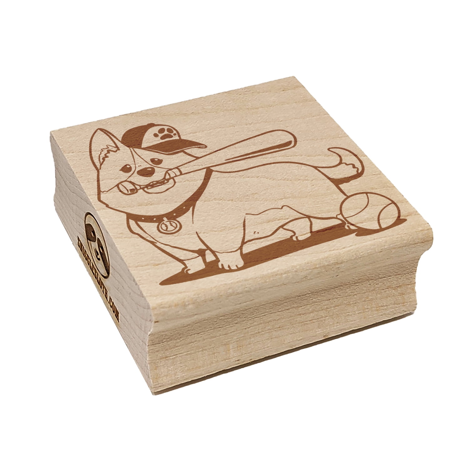 Baseball Corgi Dog Bat Cap Ball Square Rubber Stamp Stamping ...