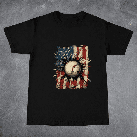 Baseball Crashing USA Flag Grunge Sports Fourth of July Unisex T ...