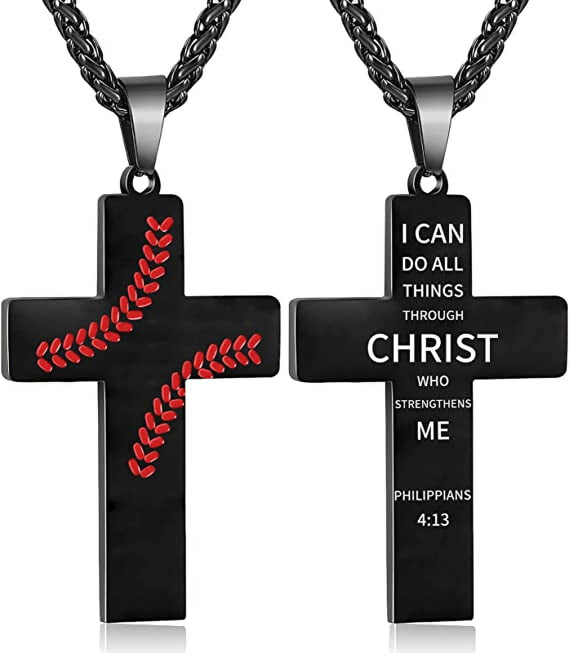 Baseball Cross Necklace for Men Boys Stainless Steel Cross Pendant ...
