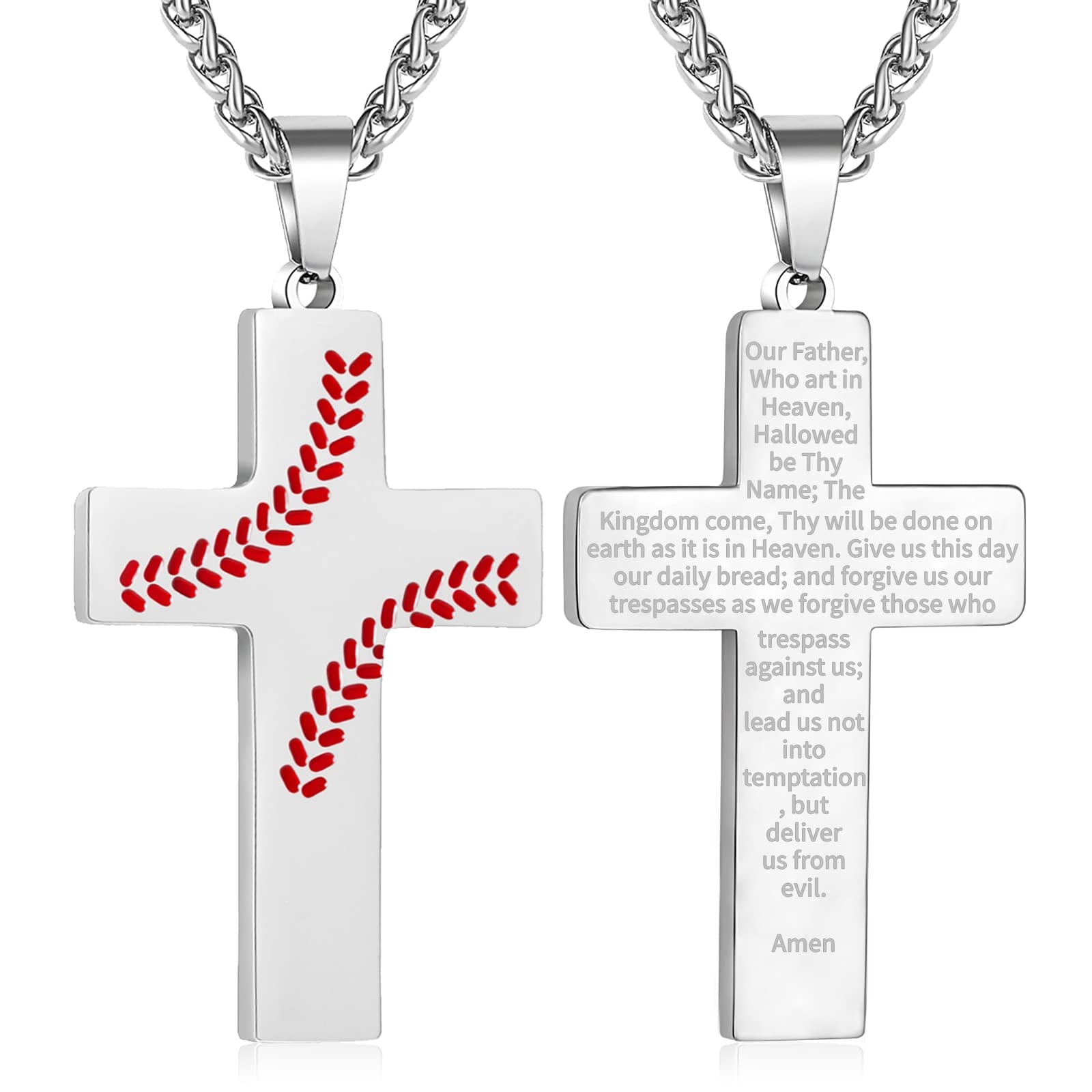 Baseball Cross Necklace for Men Stainless Steel Cross Pendant Chain ...