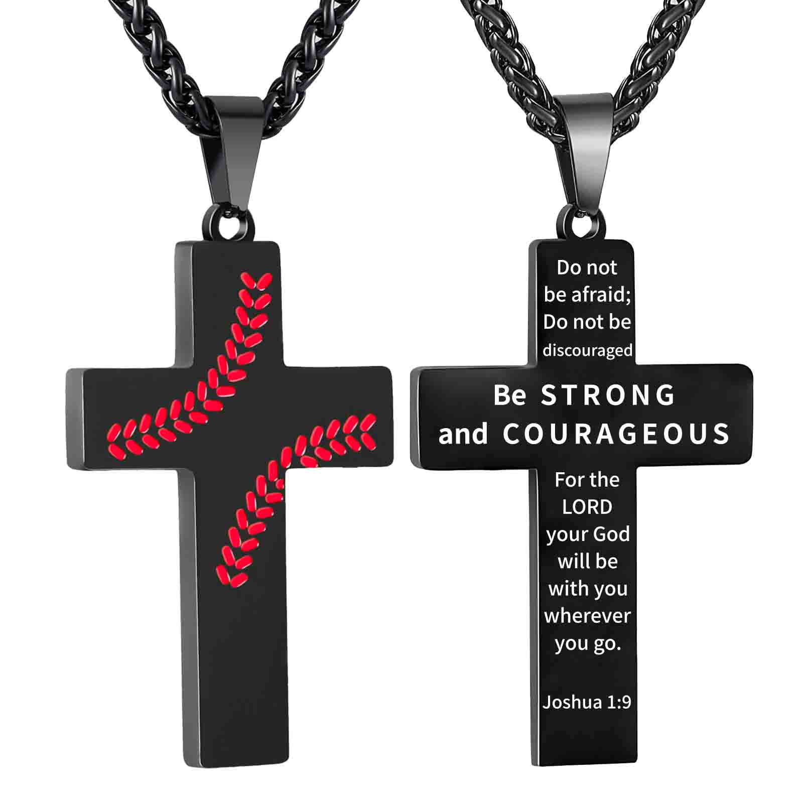 Men's Stainless Steel Baseball Cross Necklace - Religious Christian ...
