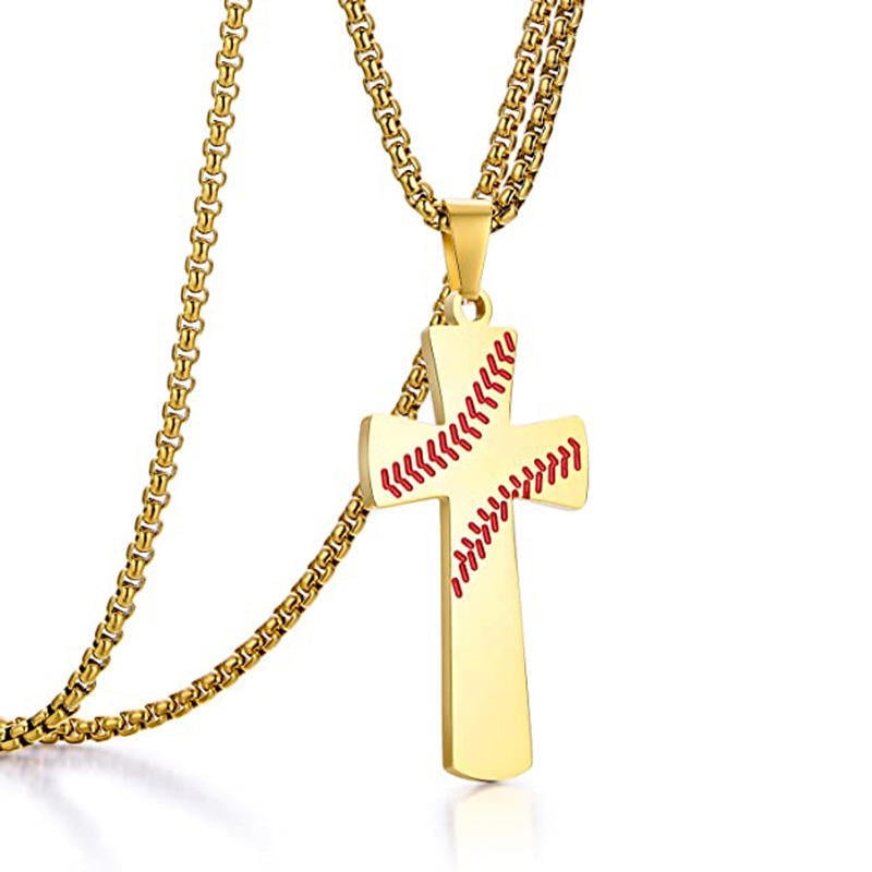 Baseball Cross Necklace for Men Verse Pendant, 14K Yellow Gold Chain ...