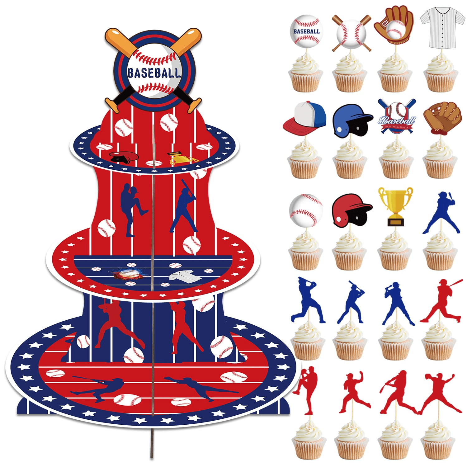 Baseball Cupcake Stand, 3 Tier Baseball Party Supplies Cake Stand with ...