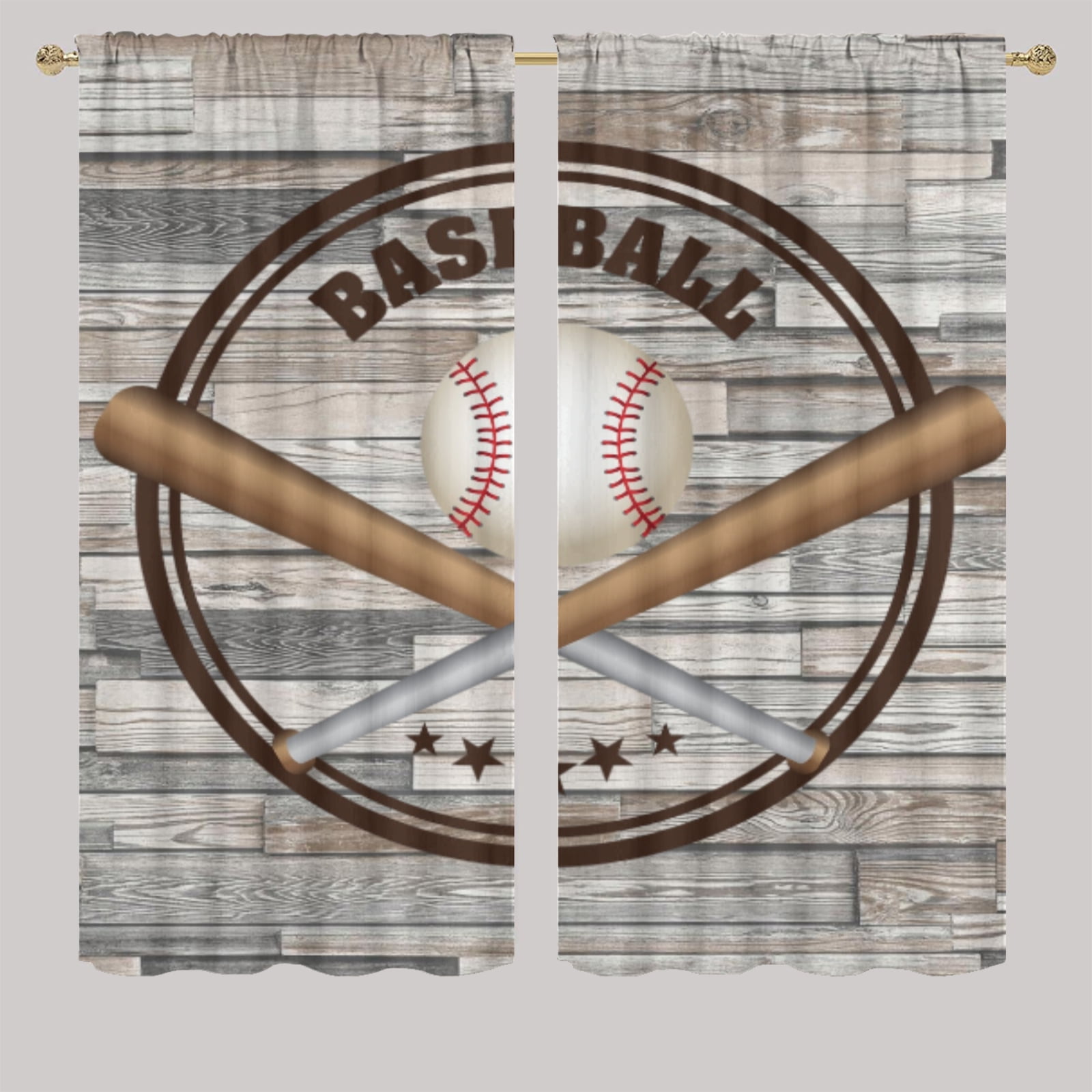 Baseball Curtain Panels Grunge Baseball on Wooden Men Boys Sports Theme ...