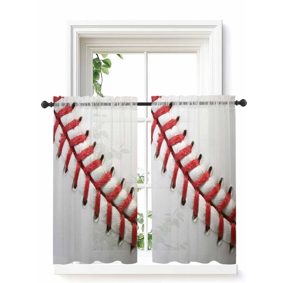Baseball Curtains 45 Inch Length, Sheer Curtains for Bedroom Living ...