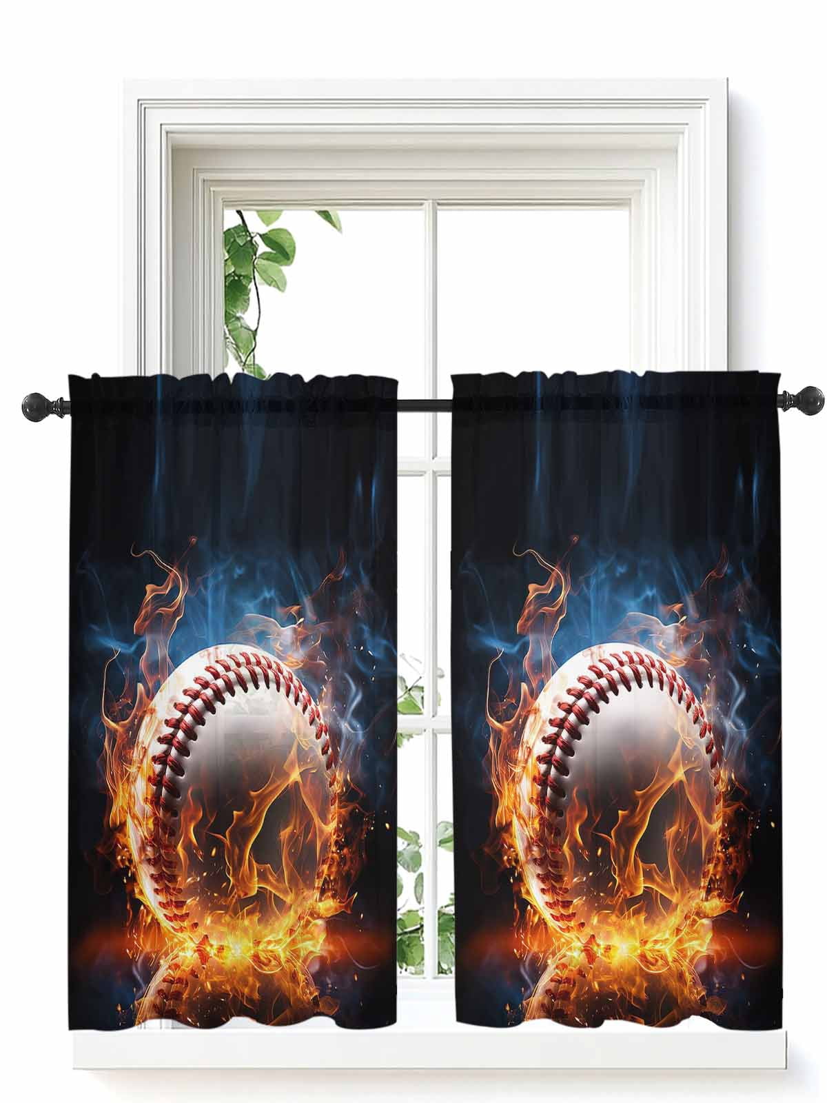 Baseball, Curtains 45 Inch Length, Sheer Curtains for Bedroom Living ...