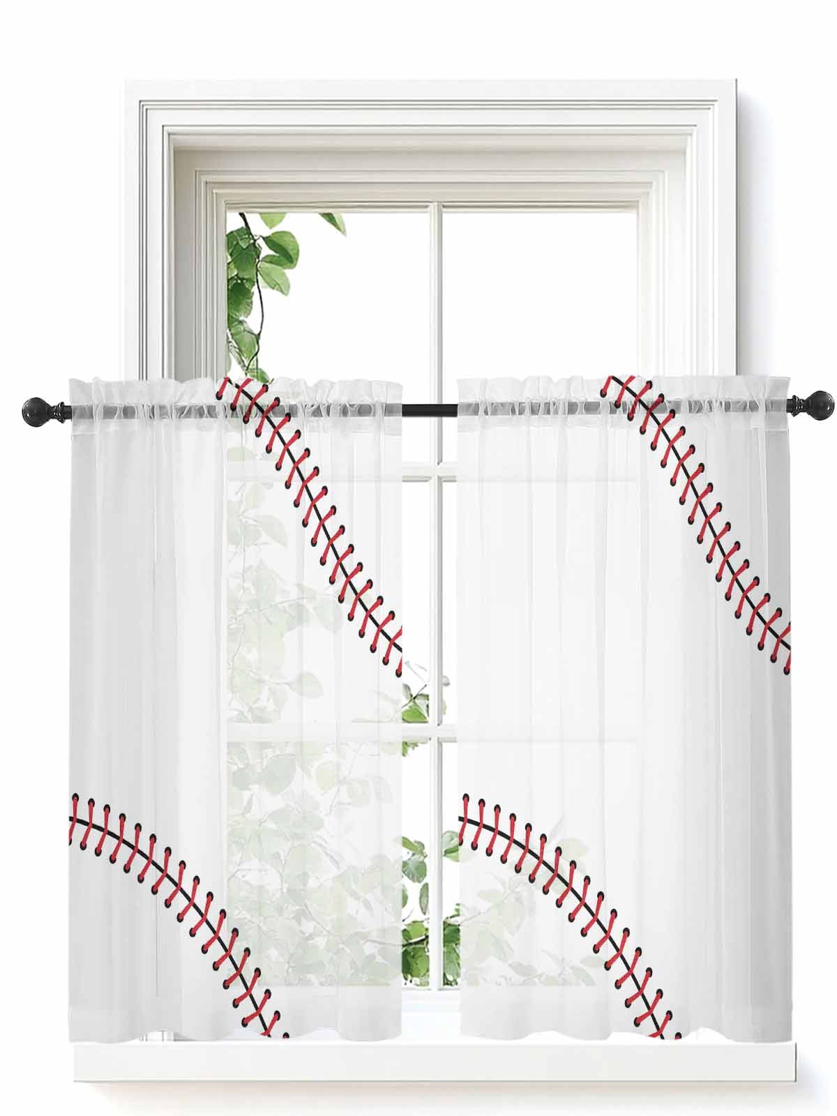 Baseball Curtains 54 Inch Length, Sheer Curtains for Bedroom Living ...