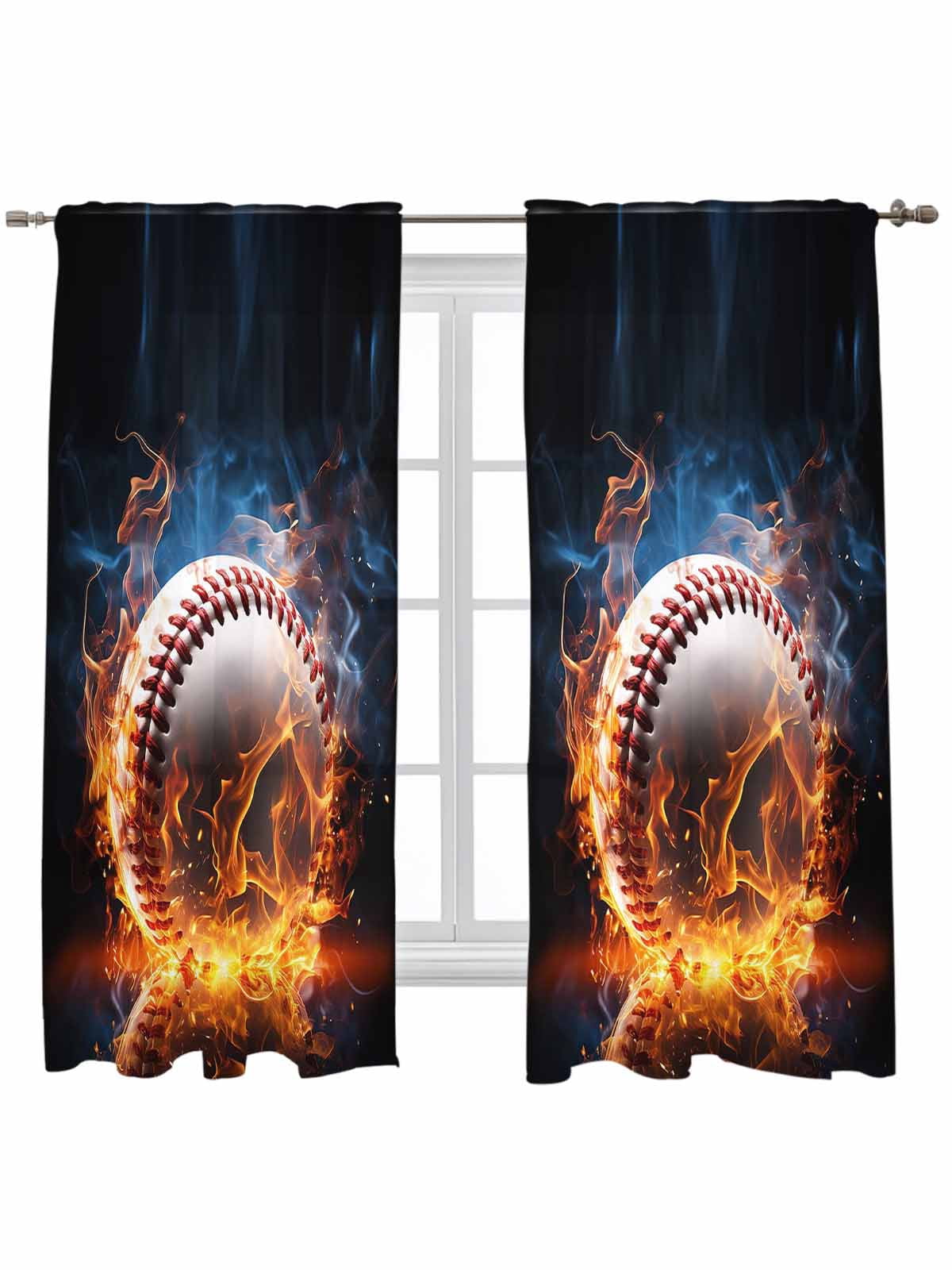 Baseball, Curtains 72 Inch Length, Sheer Curtains for Bedroom Living ...