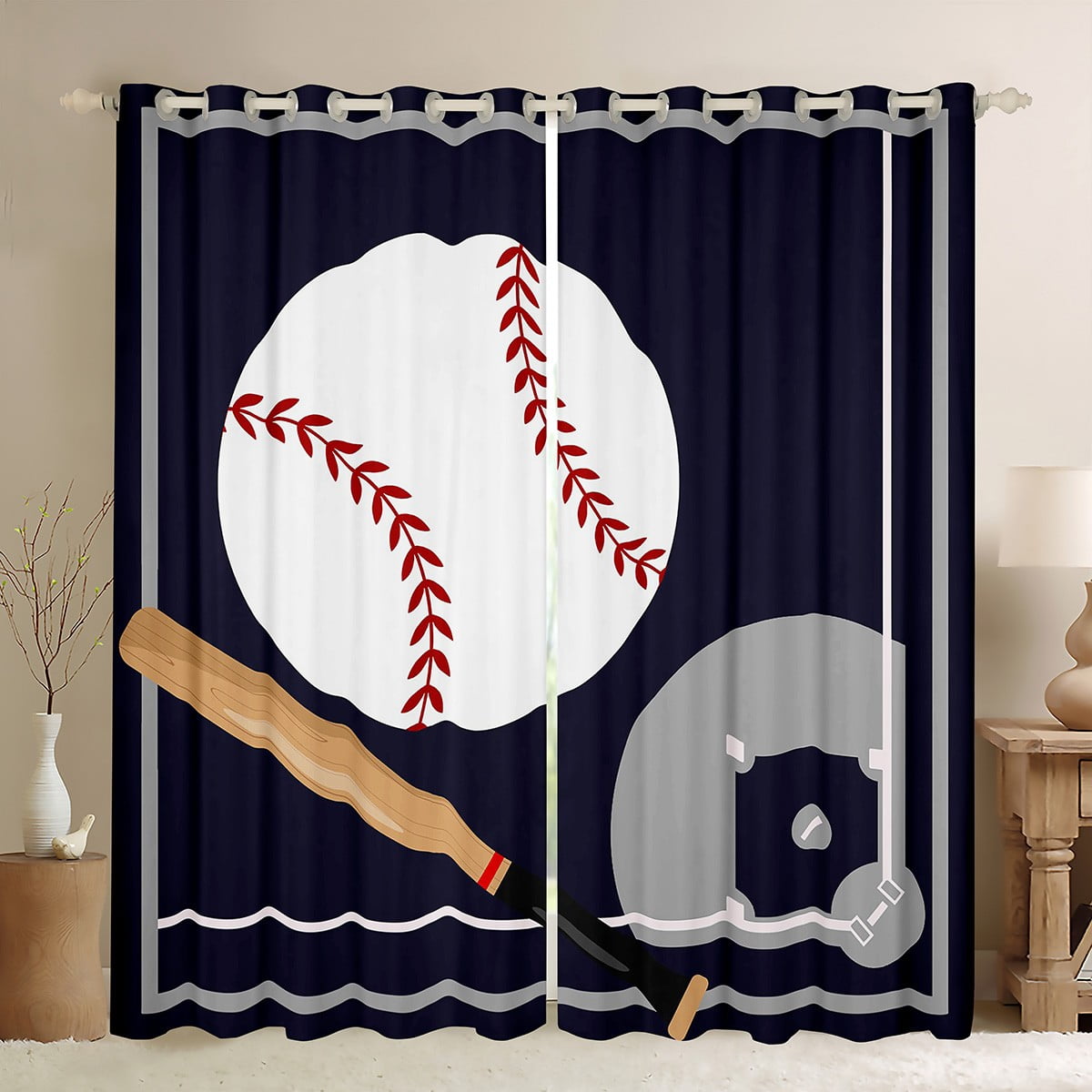 Baseball Curtains Baseball Curtains Drapes Bedroom Decor,Sports Themed ...