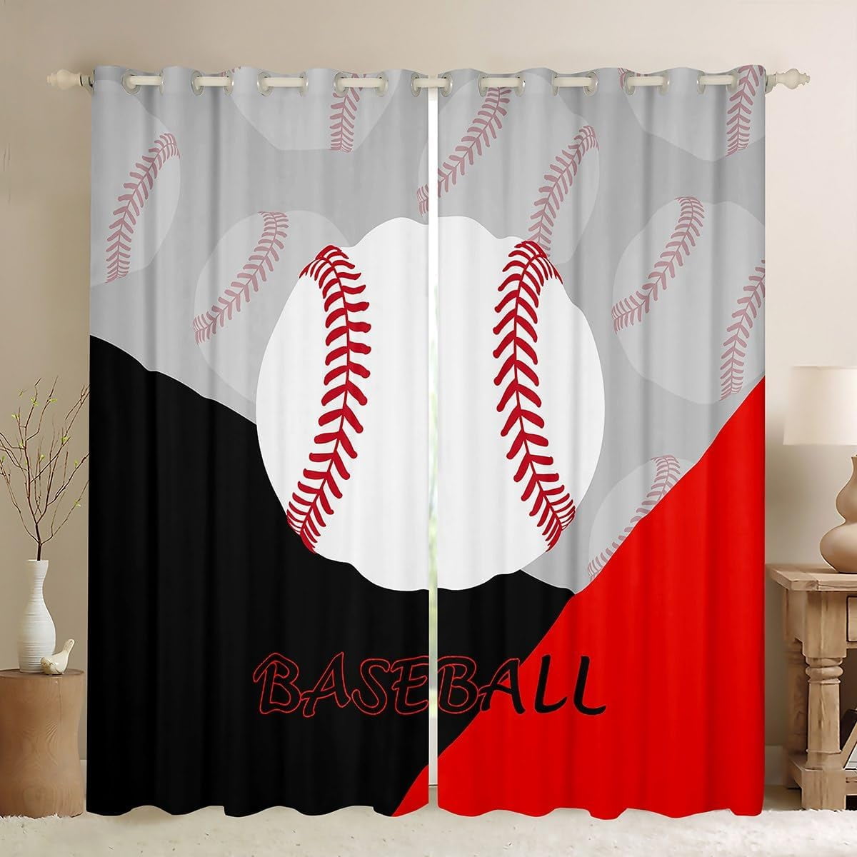 Baseball Curtains for Bedroom Living Room (2 Panels, 42 x 63 Inch) Kids ...