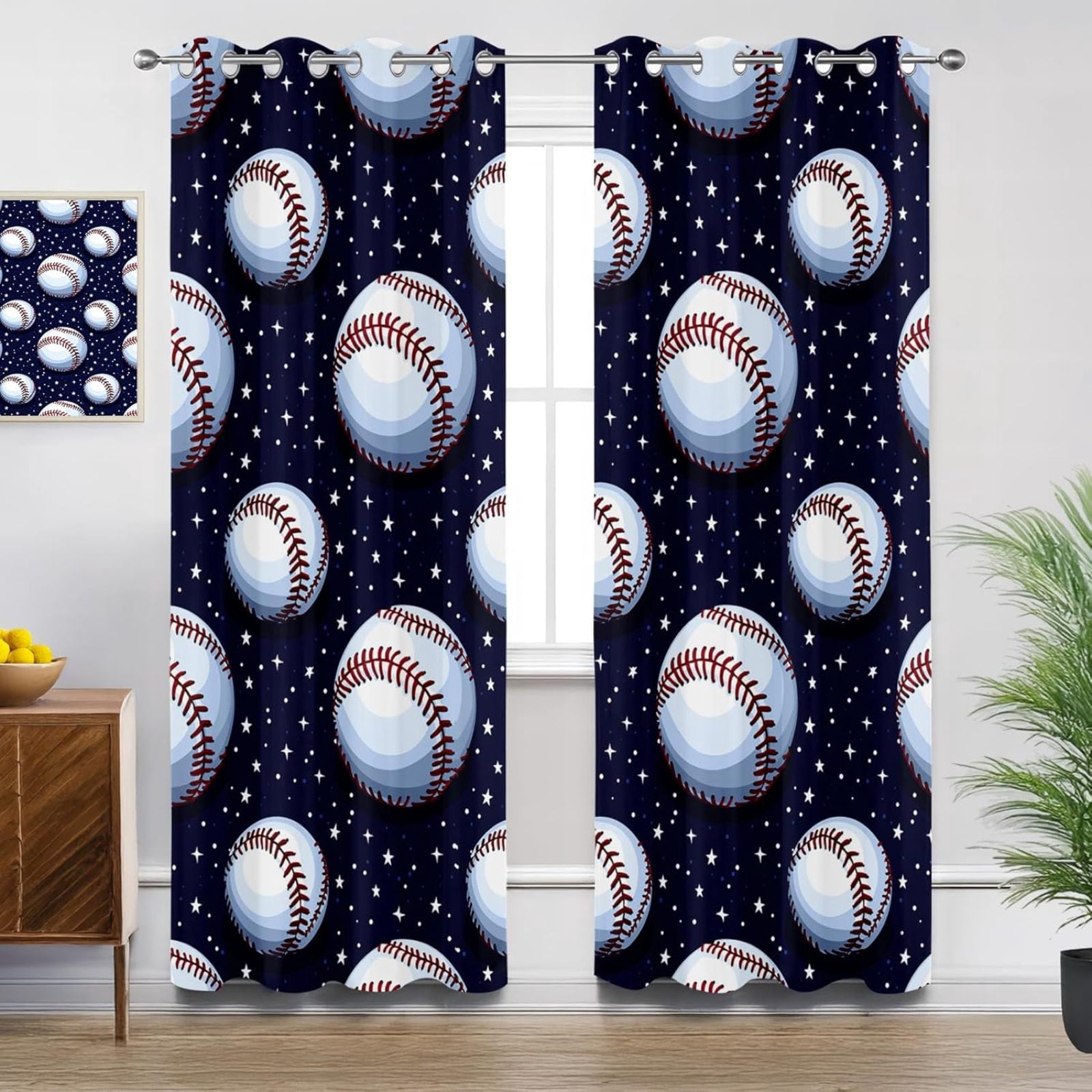 Baseball Curtains Blackout, Room Darkening Thermal Insulated Grommet ...