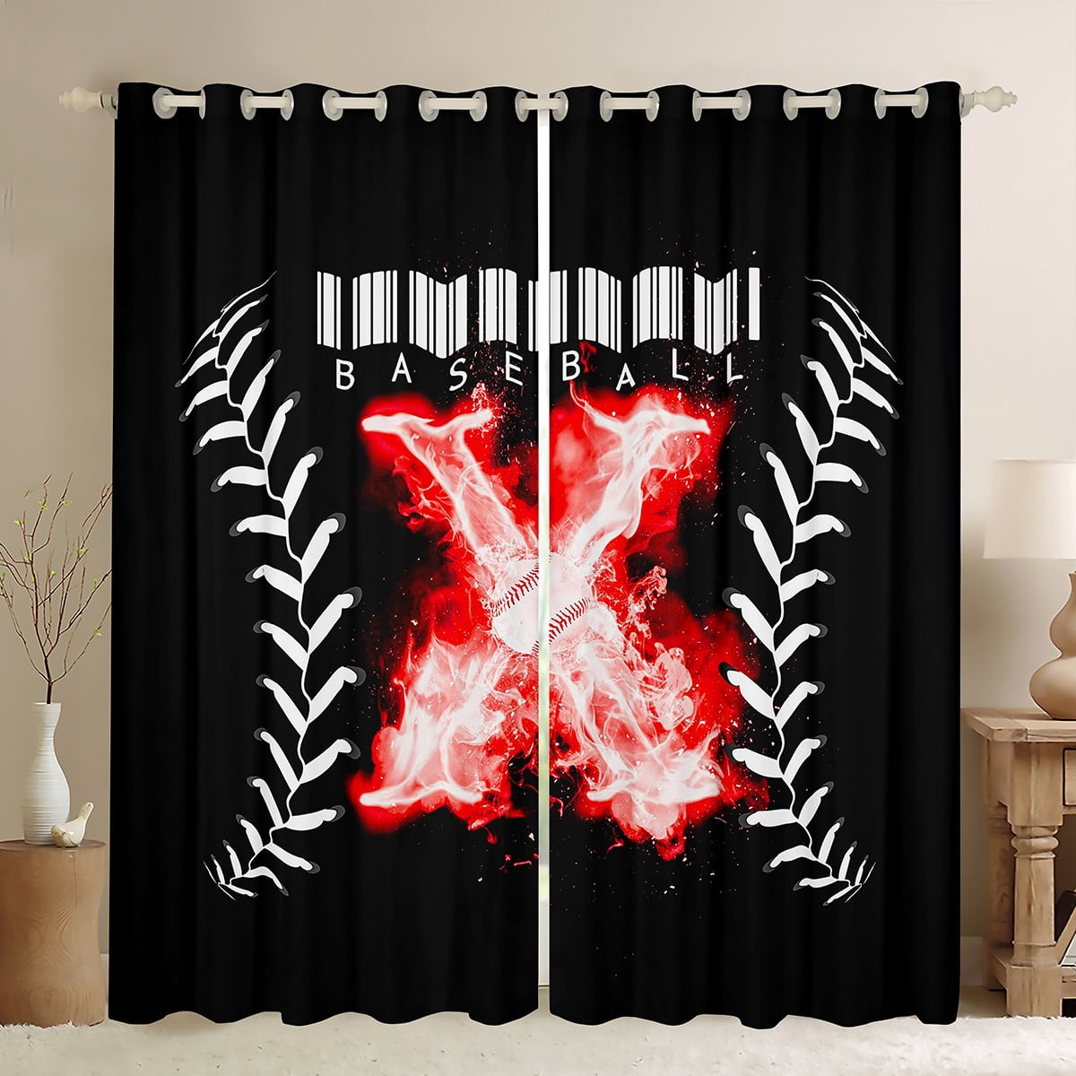 Baseball Curtains & Drapes For Boys Room, Ice And Fire Blackout ...