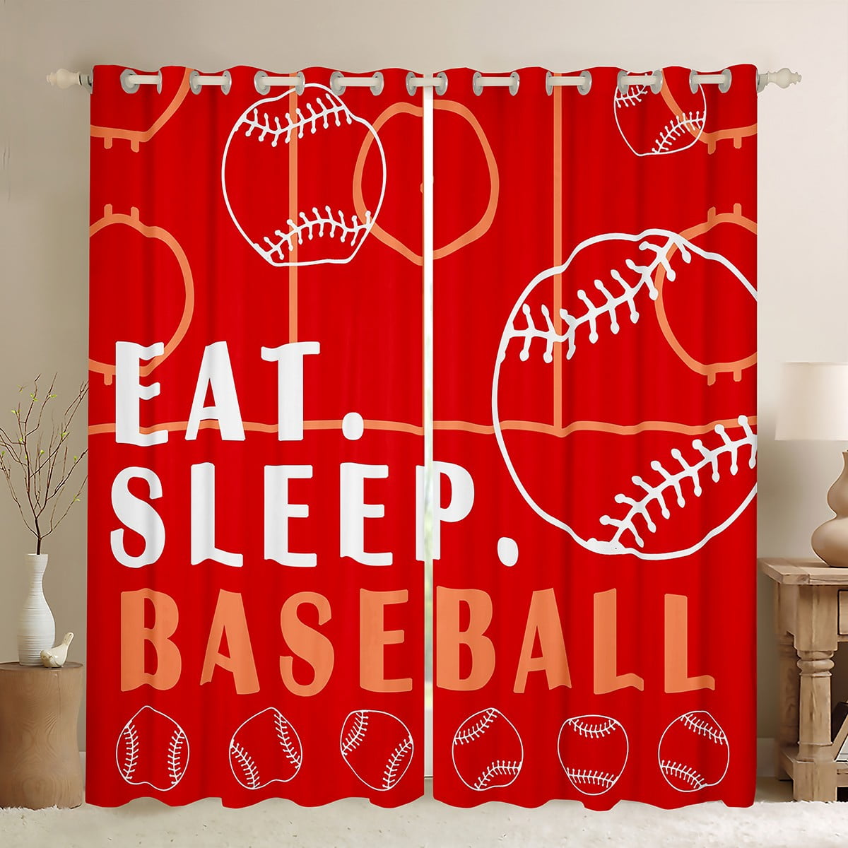 Baseball Curtains Sport Game Ball Theme 30%-50% Blackout Curtains ...