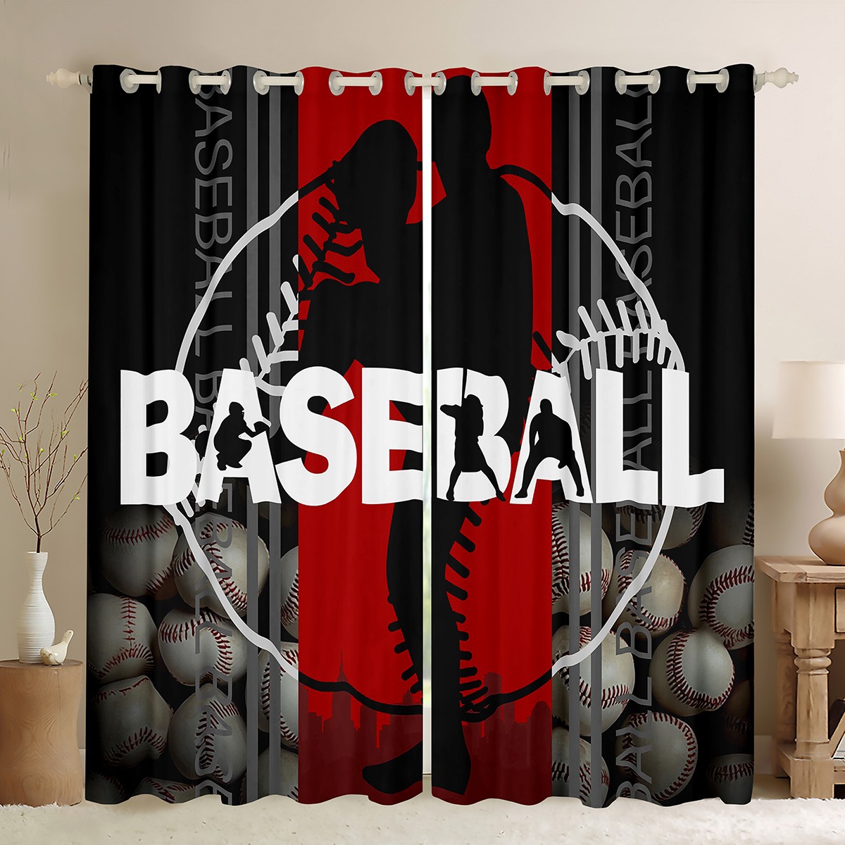 Baseball Curtains Sports Themed Curtains Drapes Bedroom,Ball Gaming ...