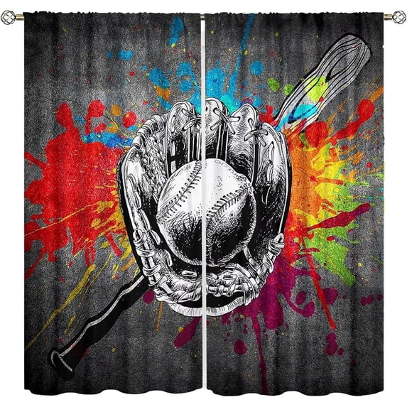 Baseball Curtains,Tie Dyed Baseball Bat Curtains for Kids Boys Teens ...